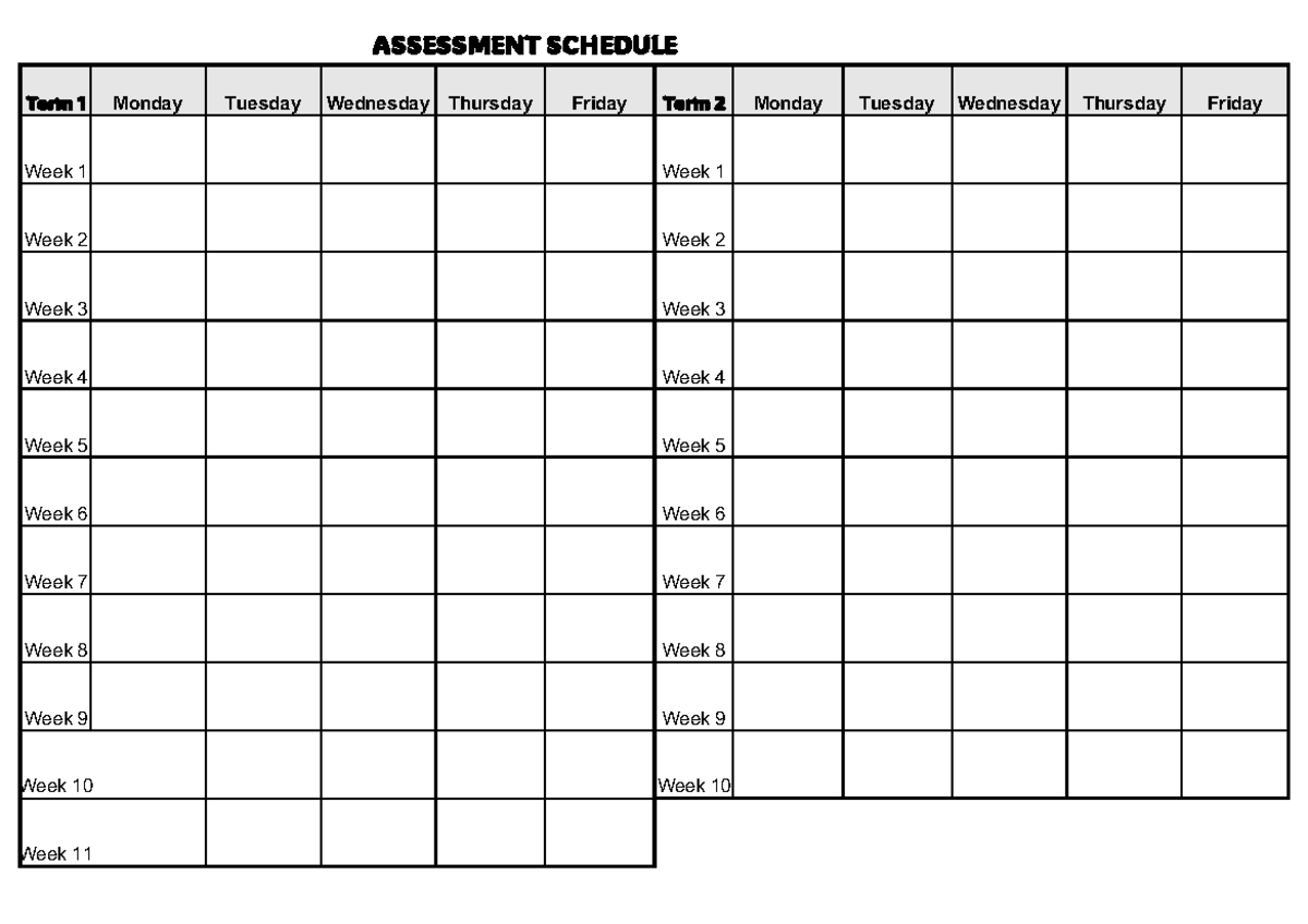 Assessment Calendar FOR Students - Term 1 Monday Tuesday Wednesday ...