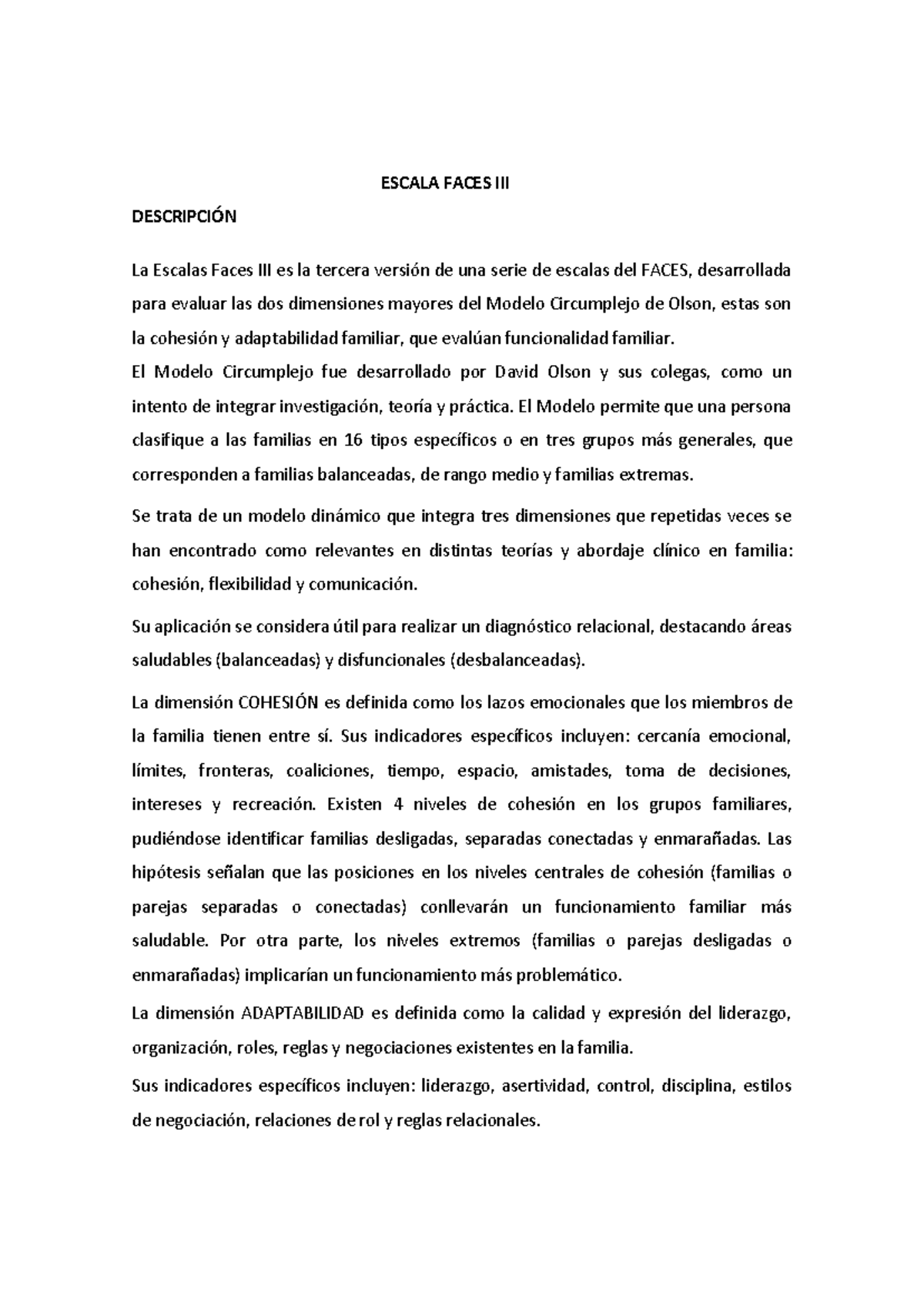 Faces III - El Modelo Circumplejo fue desarrollado por David Olson y sus colegas, como un ...