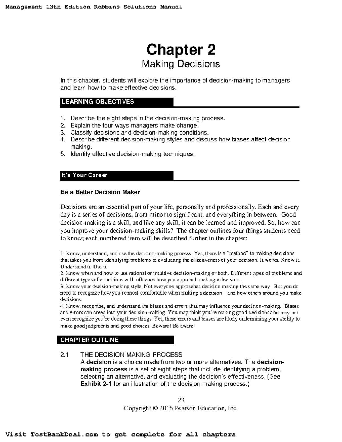 Management-13th-edition-robbins-solutions-manual - Chapter 2 - Copyright © 2016 Pearson ...