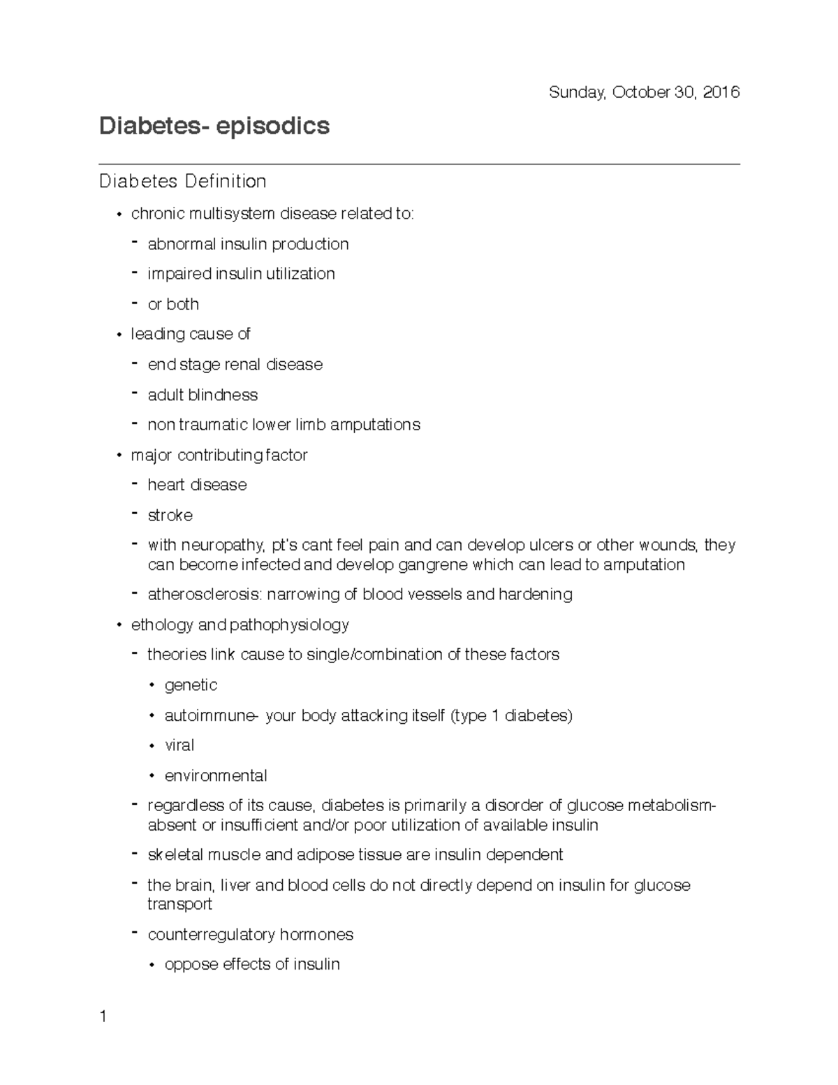 Diabetes Notes - Dr. Rickeard - Sunday, October 30, 2016 episodics ...