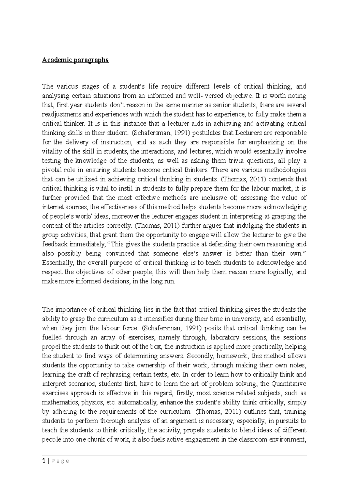 Assignment 2 - Academic paragraphs The various stages of a student’s ...