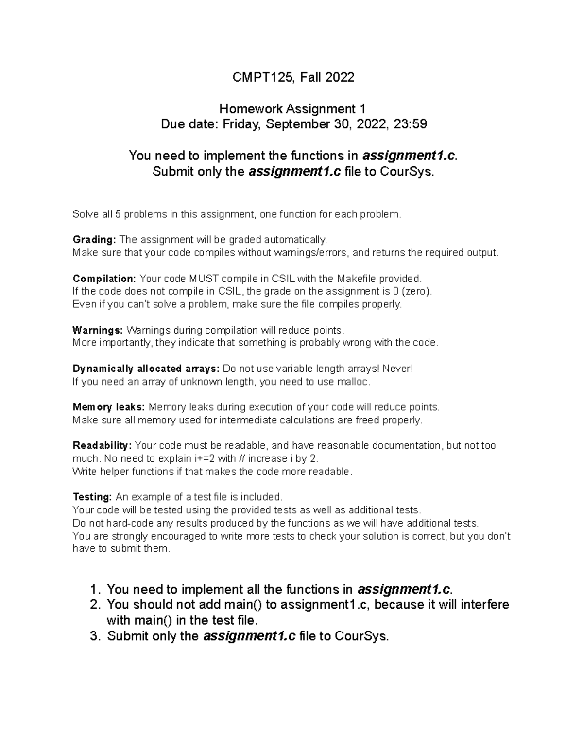 Hw1-cmpt125-fall2022 - CMPT125, Fall 2022 Homework Assignment 1 Due ...