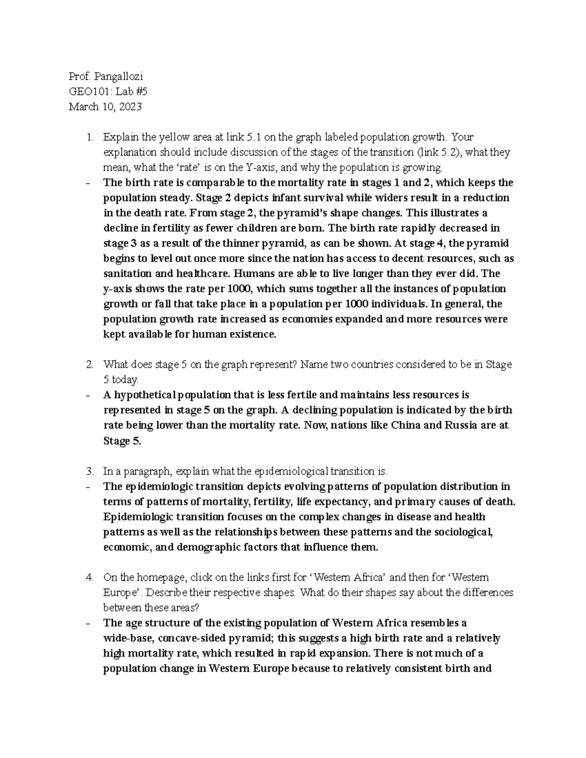 INTRO TO GEOGRAPHY101 Lab #5 - Prof. Pangallozi GEO101: Lab # March 10 ...