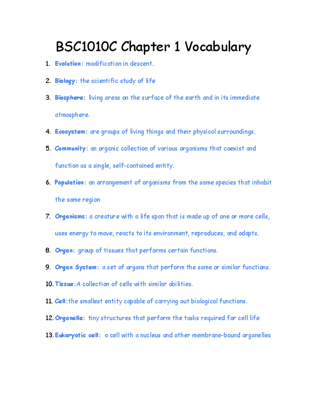 BSC1010C Chapter 1 Vocabulary - BSC1010C Chapter 1 Vocabulary Evolution ...