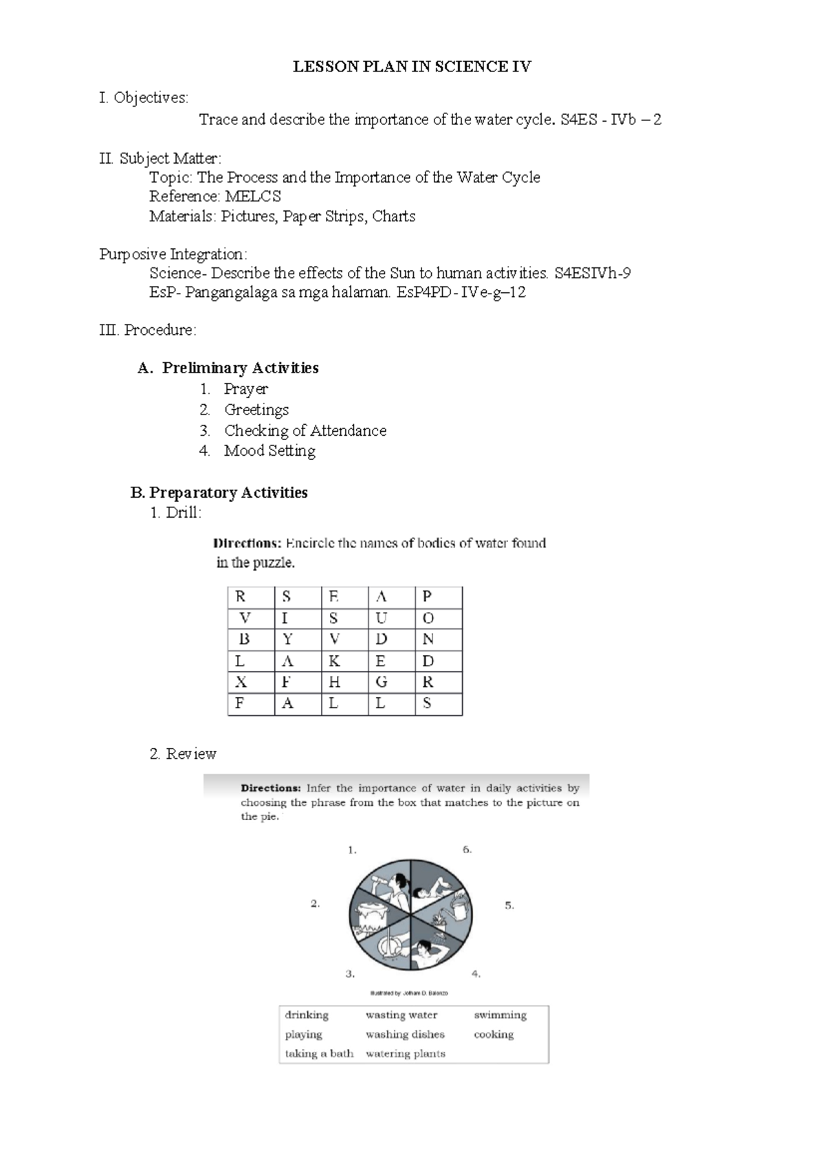 Lesson PLAN IN Science IV - LESSON PLAN IN SCIENCE IV I. Objectives ...