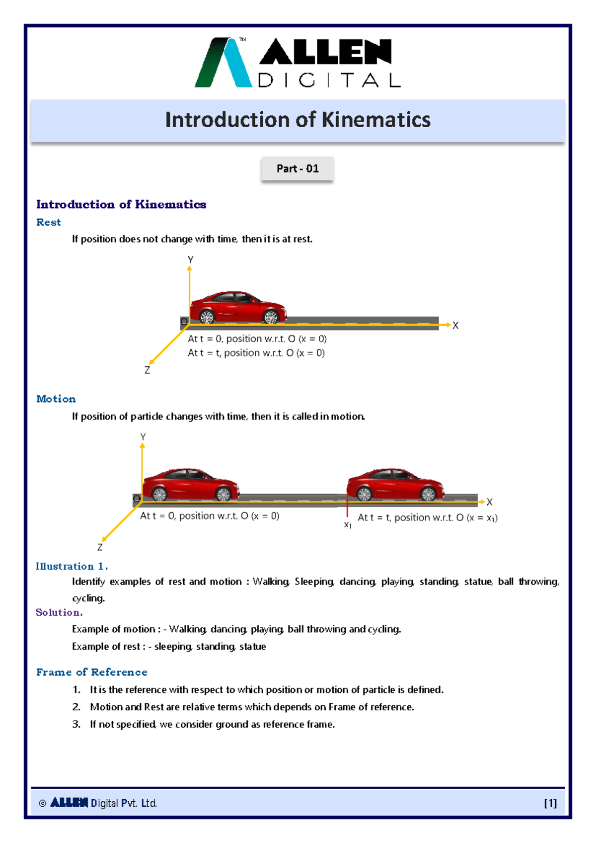 Theory - Allen digital - Introduction of Kinematics Rest If position ...