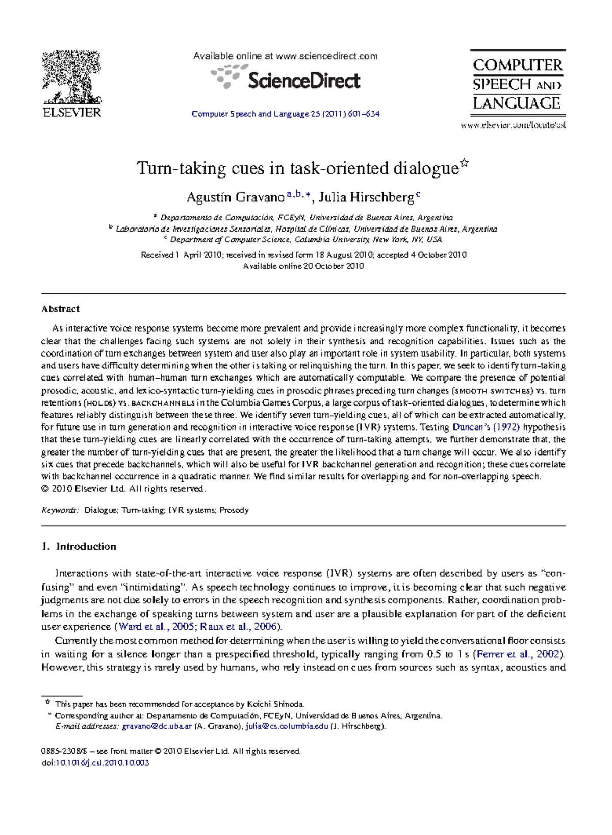 Turn-taking cues in task-oriented dialogue - Available online at ...