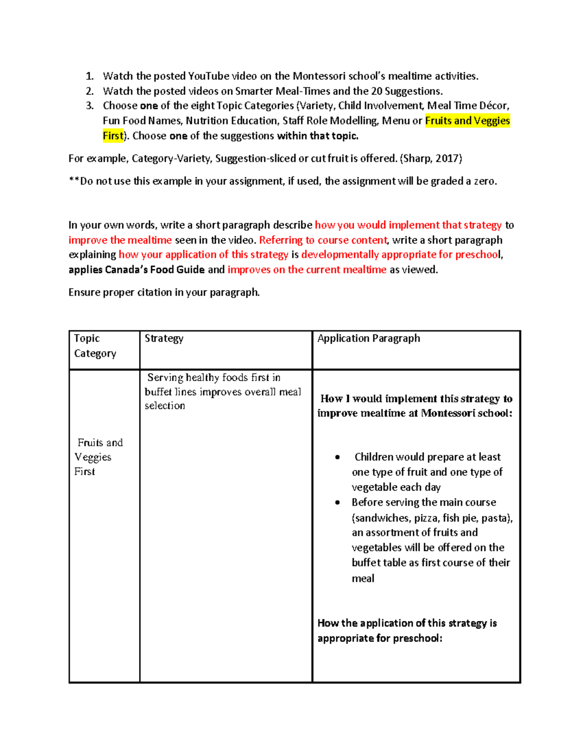 Canada food guide assignment - Watch the posted YouTube video on the ...