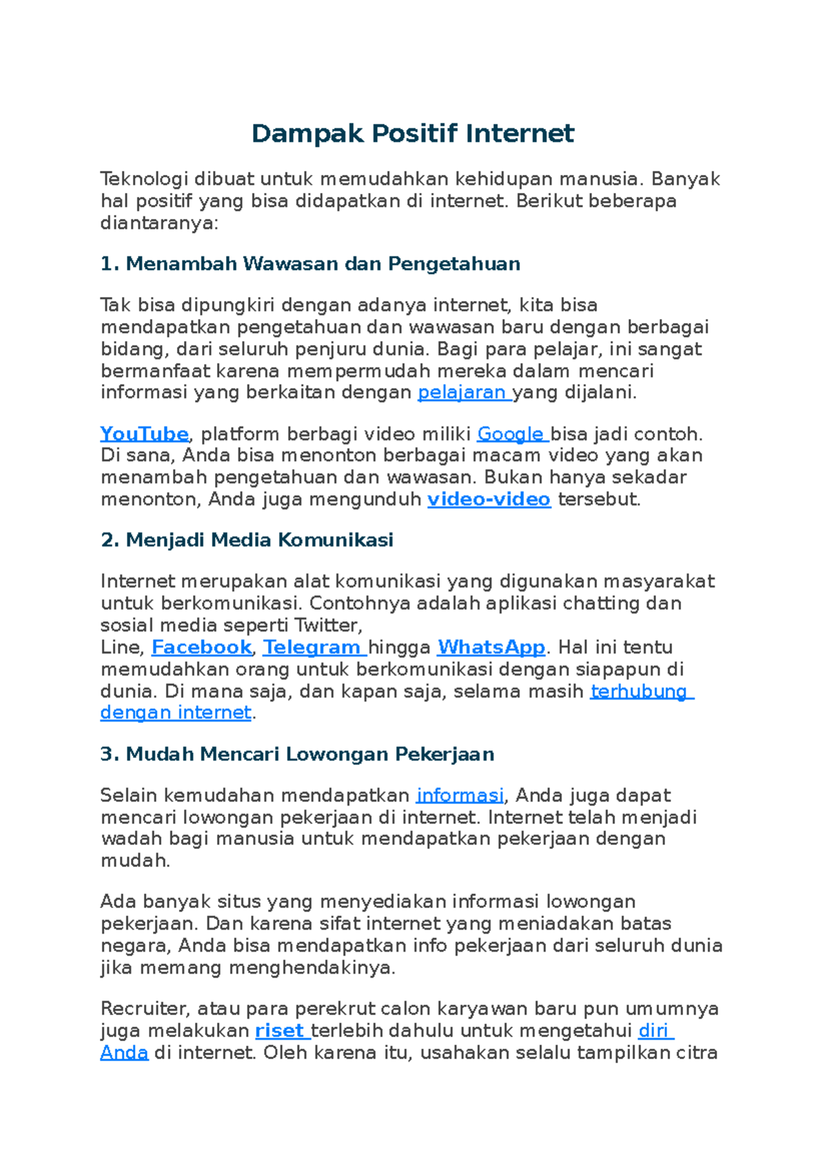 Dampak Positif Internet - Dampak Positif Internet Teknologi dibuat ...