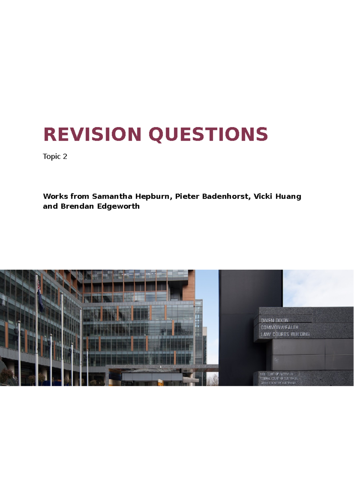 Revision Questions Topic 2 Questions with Answers - REVISION QUESTIONS ...