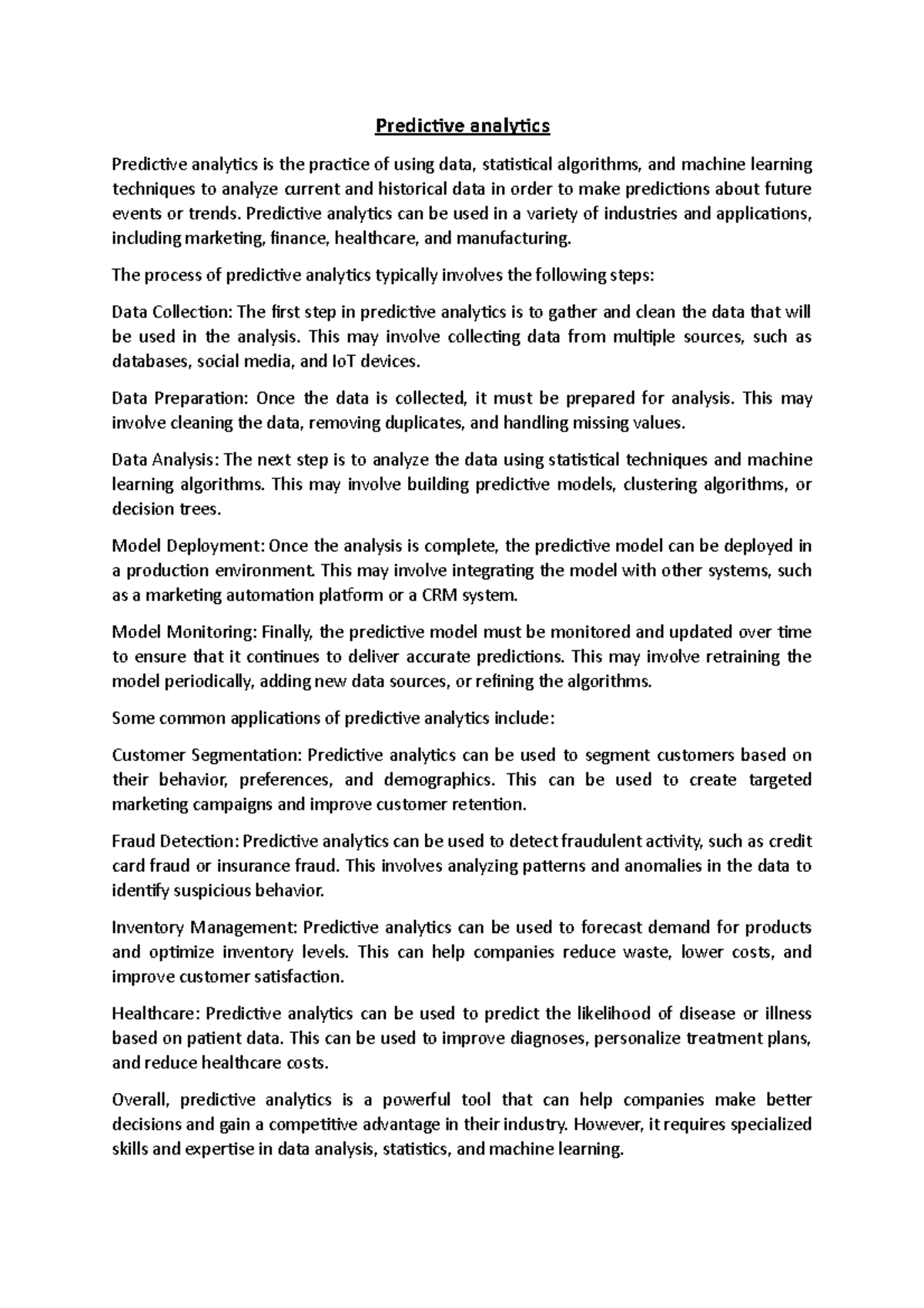 Predictive analytics in big data - Predictive analytics Predictive ...