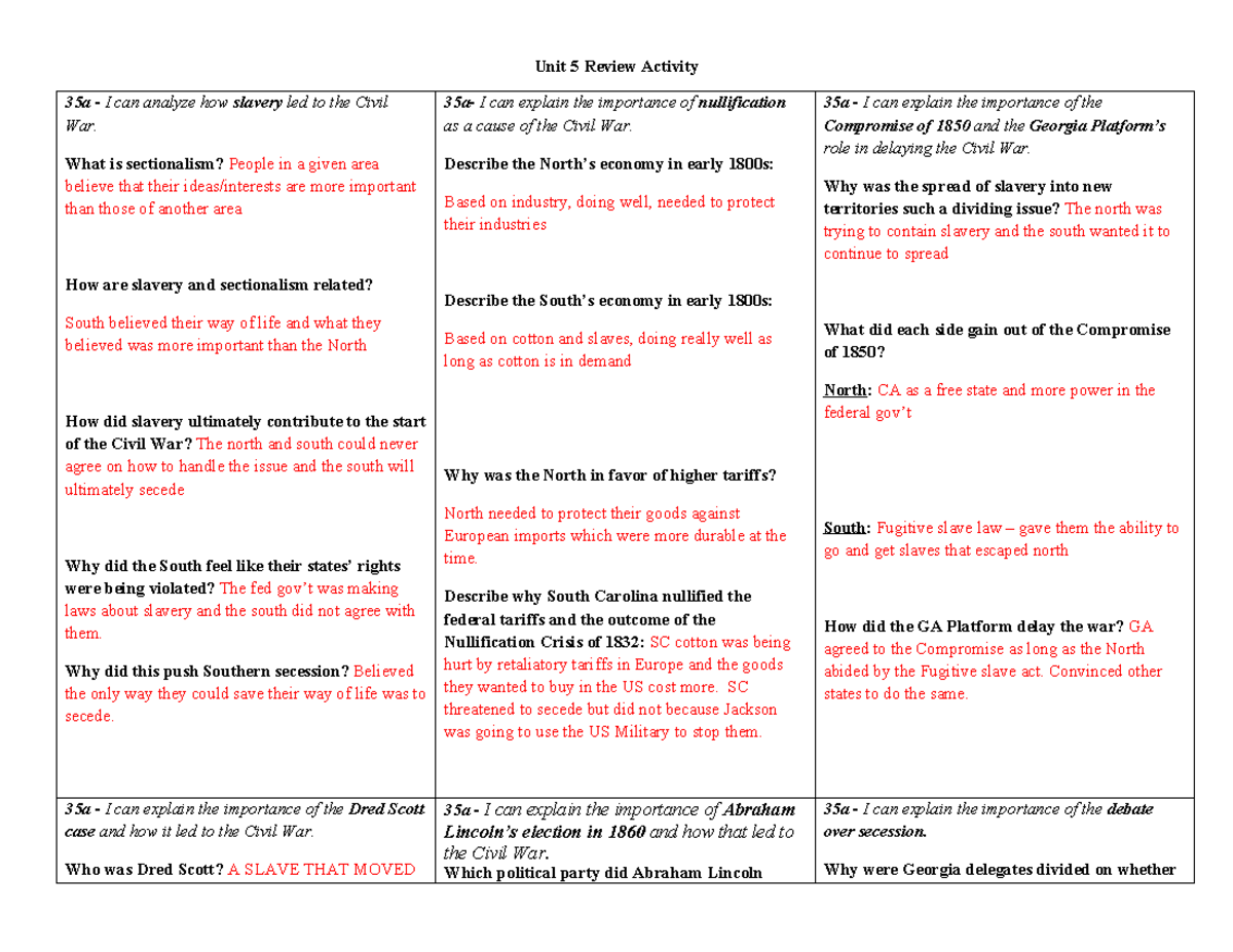 Unit 5 Review Activity KEY - Unit 5 Review Activity 35a - I can analyze ...