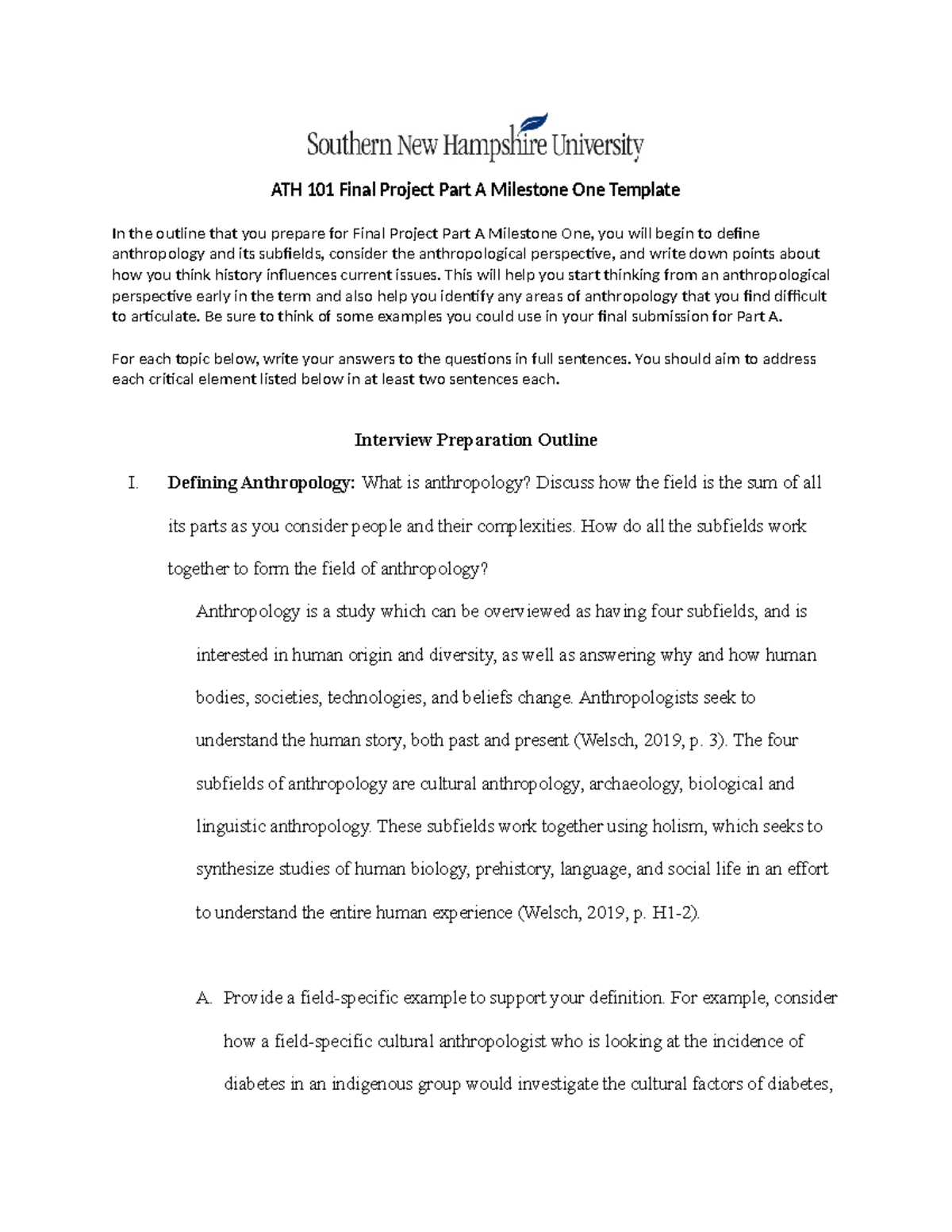 ATH 101 Final Project Part A Milestone One Template - This will help you start thinking from an ...