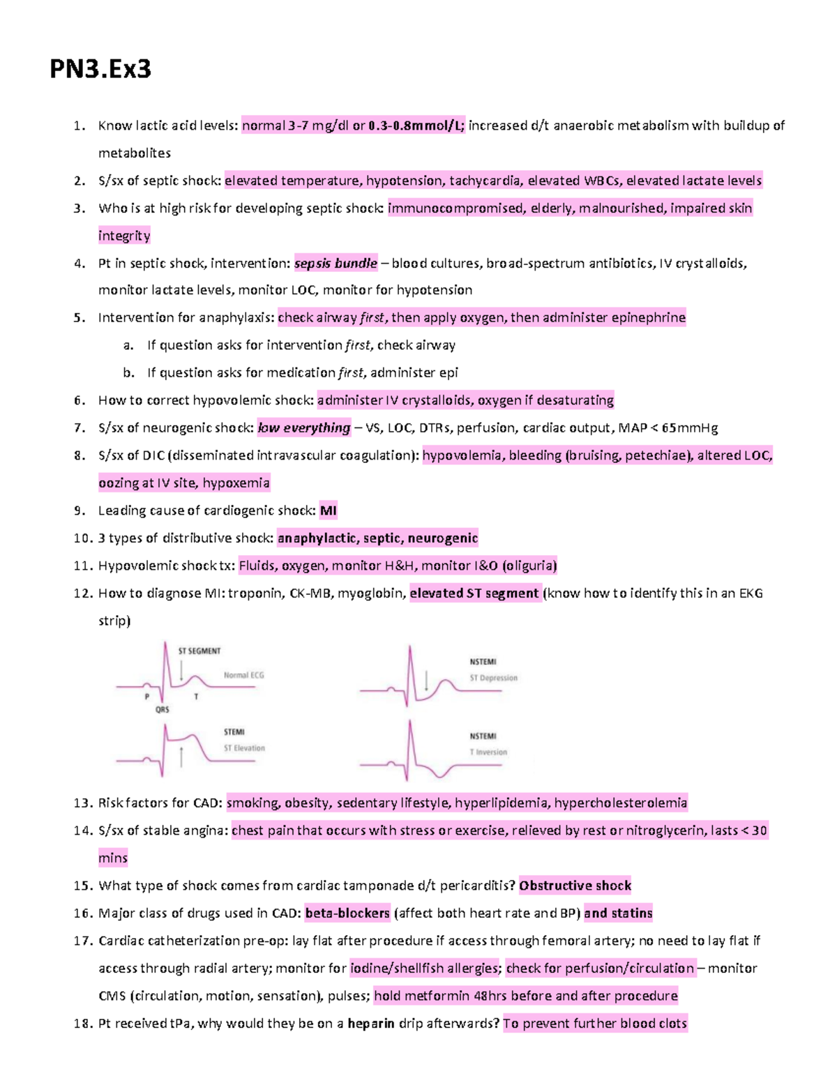 PN3 - PN3 exam 3 live review notes - PN3 Know lactic acid levels ...