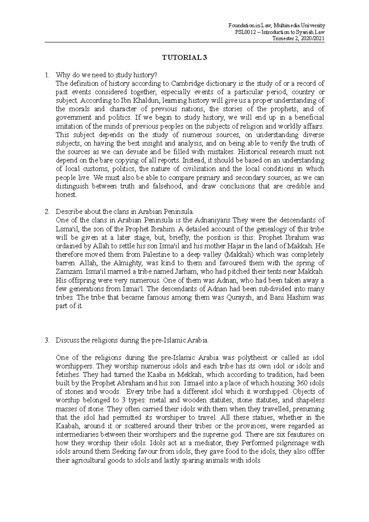 Tutorial 3 - Foundation in Law, Multimedia University PSL0012 ...