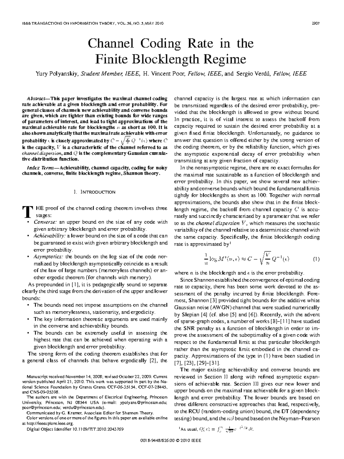 Finite block - IEEE TRANSACTIONS ON INFORMATION THEORY, VOL. 56, NO. 5 ...