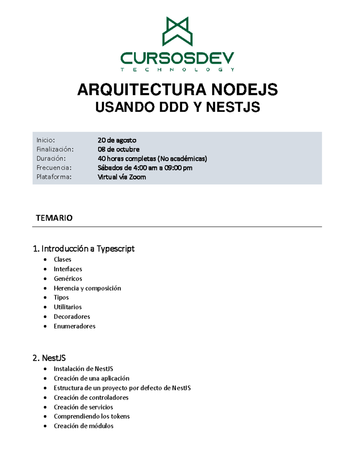 Temario Arquitectura Nodejs Usando Nestjs 2022 Arquitectura Nodejs Usando Ddd Y Nestjs Inicio