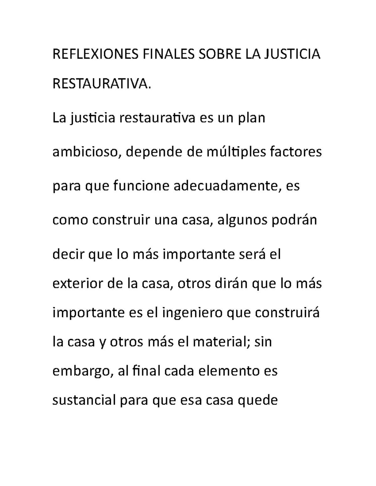 Reflexiones Finales Sobre LA Justicia Restaurativa - REFLEXIONES ...