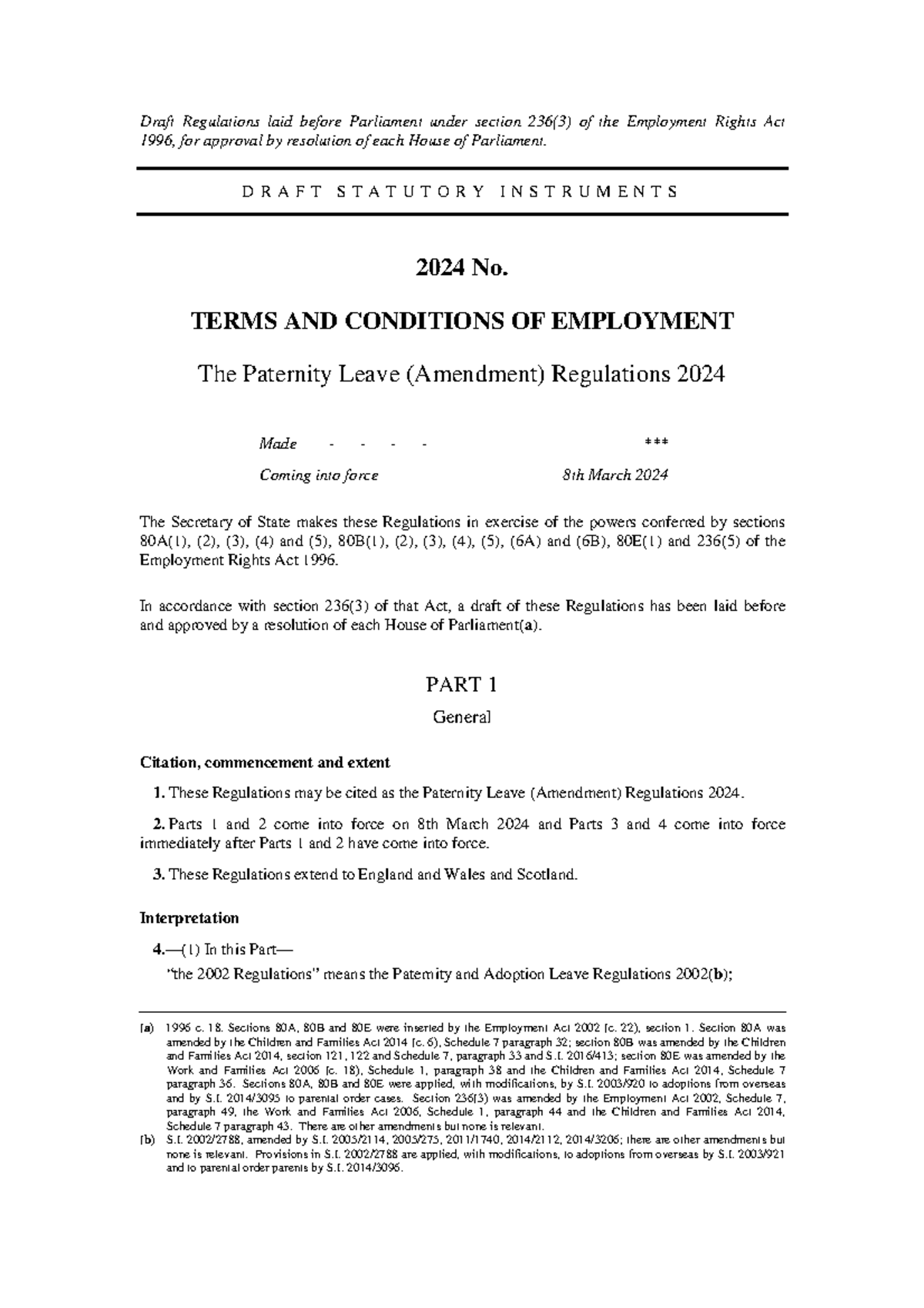 Paternity Lear Amendment Regs 2024 - Draft Regulations laid before ...