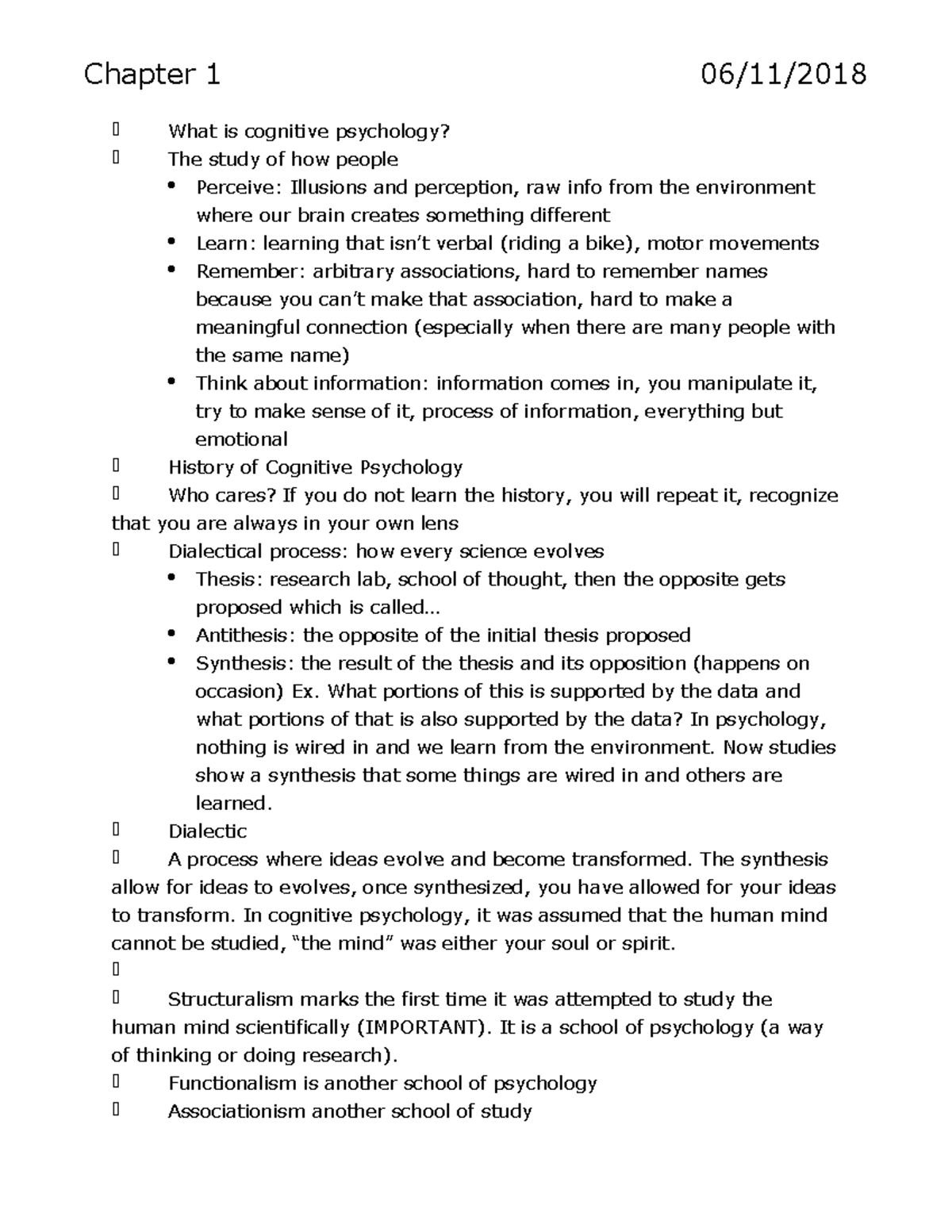 Cognitive Psychology 3348 Chapter 1 06 11 2018 What Is Cognitive