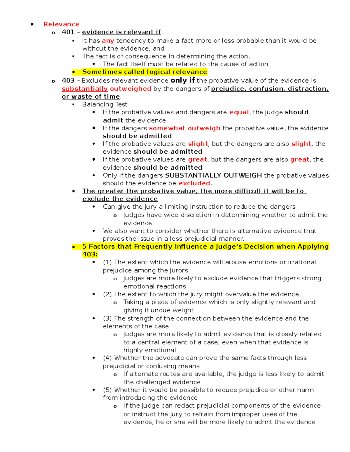 Evidence Attack Outline - Relevance o 401 – evidence is relevant if: It ...
