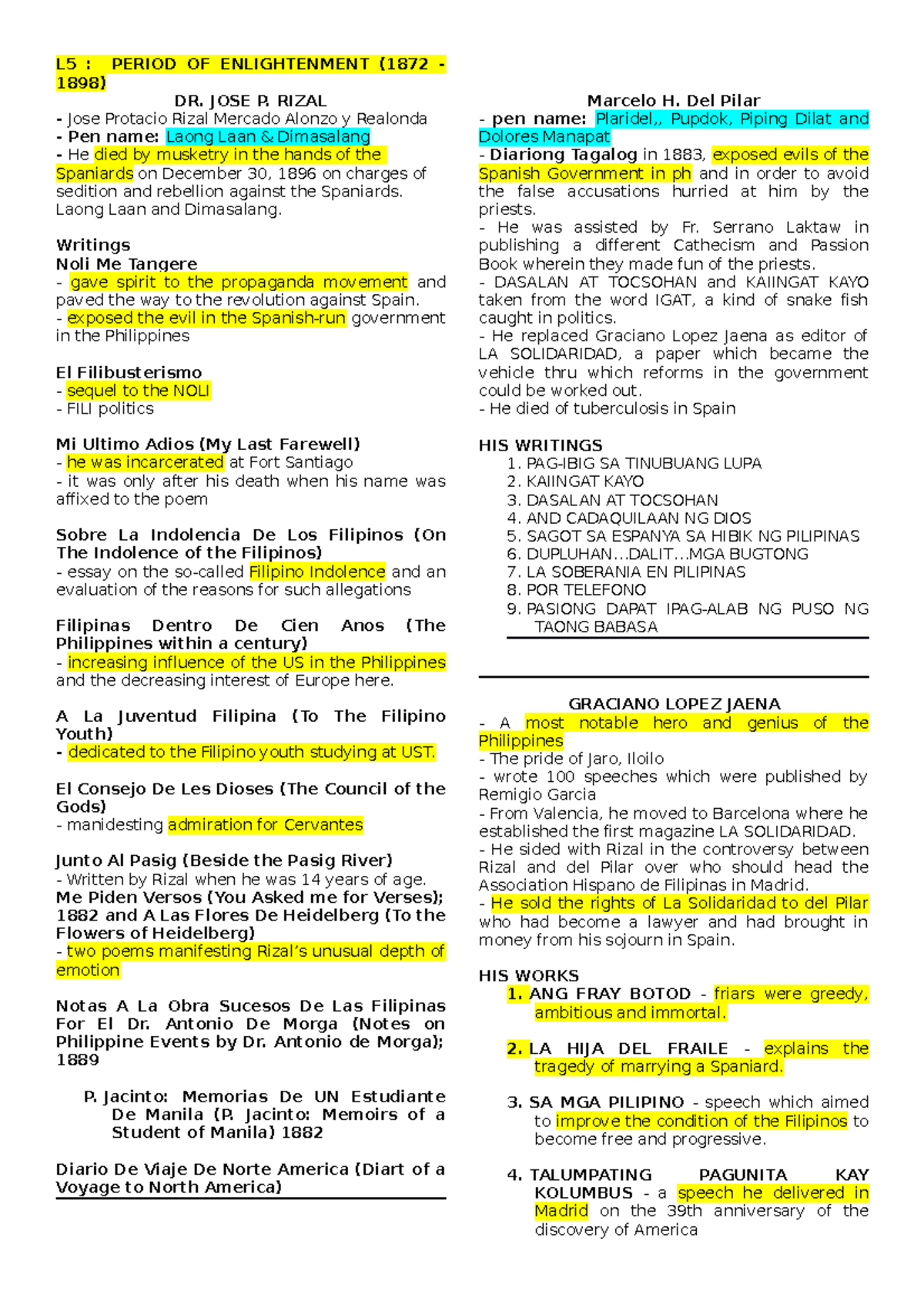 NOTES PH LITERATURE - L5 : PERIOD OF ENLIGHTENMENT (1872 - 1898) DR ...