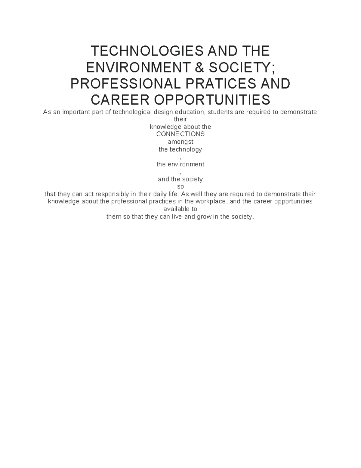 Technology The Environment and Society - TECHNOLOGIES AND THE ...