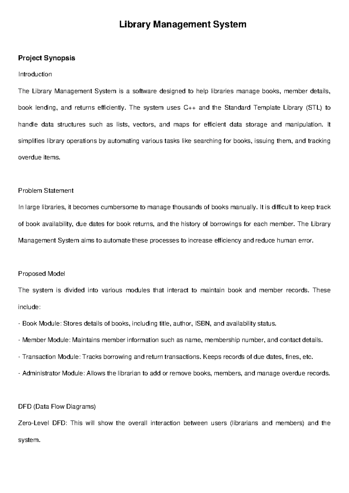 Library Management System Project Synopsis - Library Management System ...