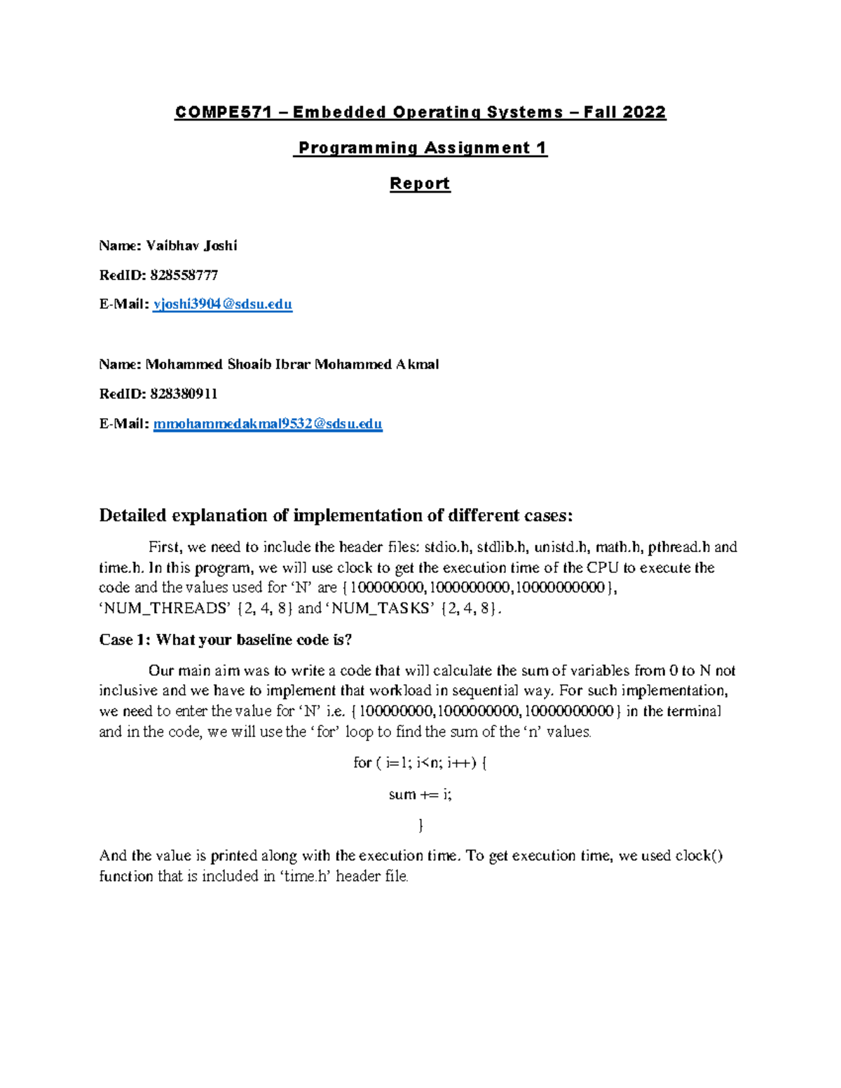 Compe 571 PA1 Vaibhav and Shoaib - COMPE571 – Embedded Operating Systems – Fall 2022 Programming ...