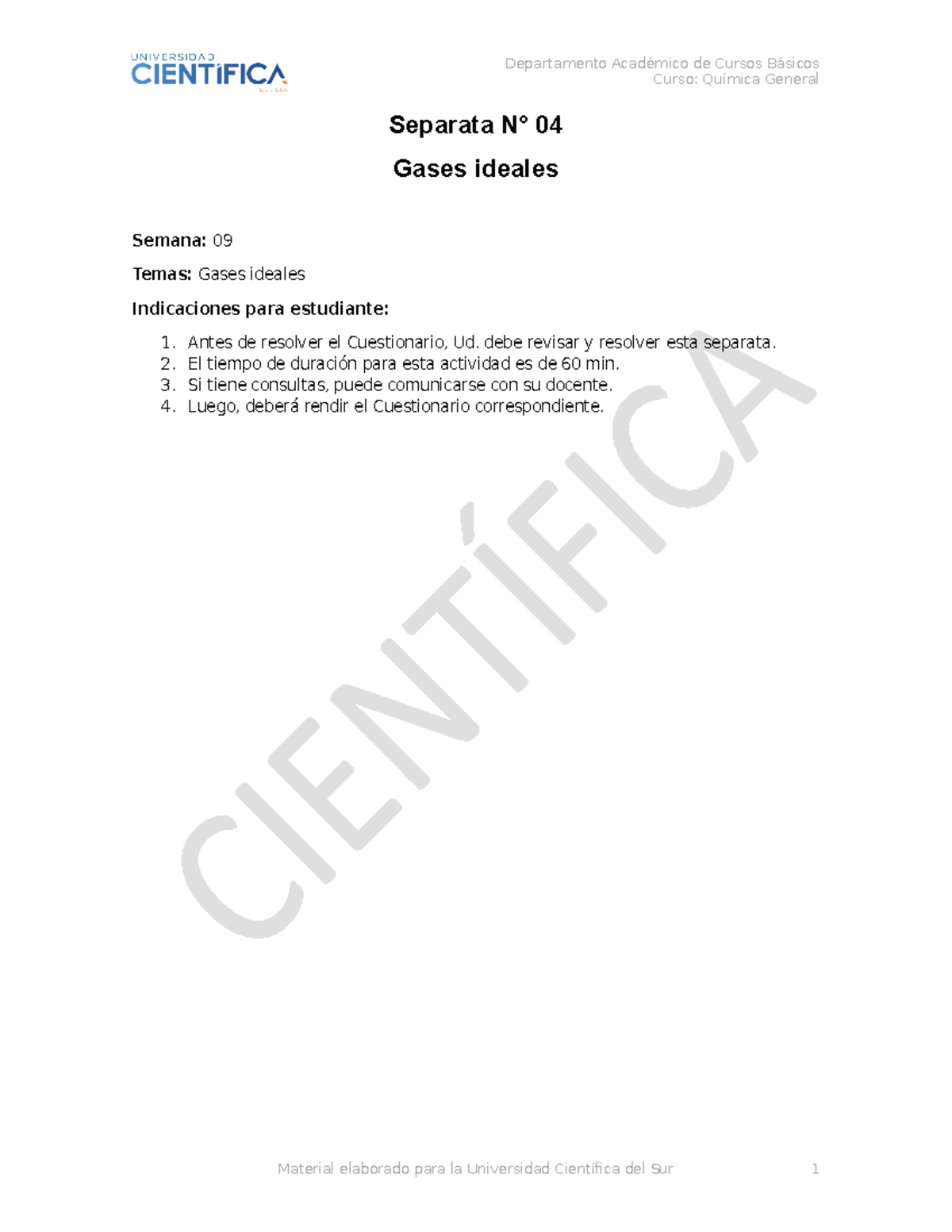 Separata 04 Química General SEM-09 Sesión-18 2022-1 - Curso: Química General Separata N° 04 ...