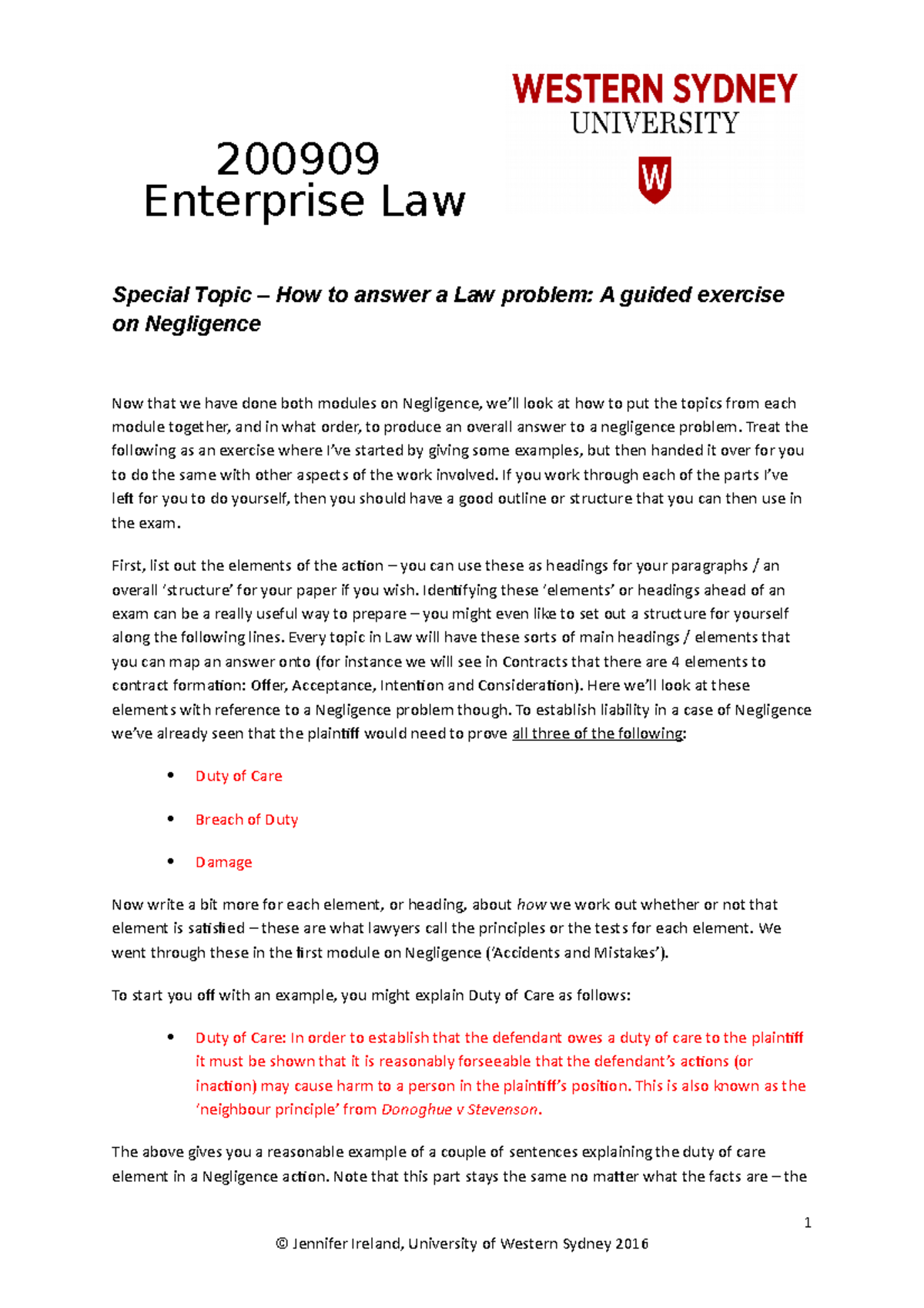 Notes - 200909 Enterprise Law Special Topic – How to answer a Law ...