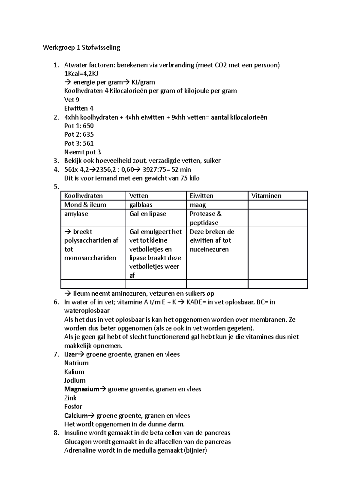 Werkgroep 1 Stofwisseling - Werkgroep 1 Stofwisseling Atwater factoren ...