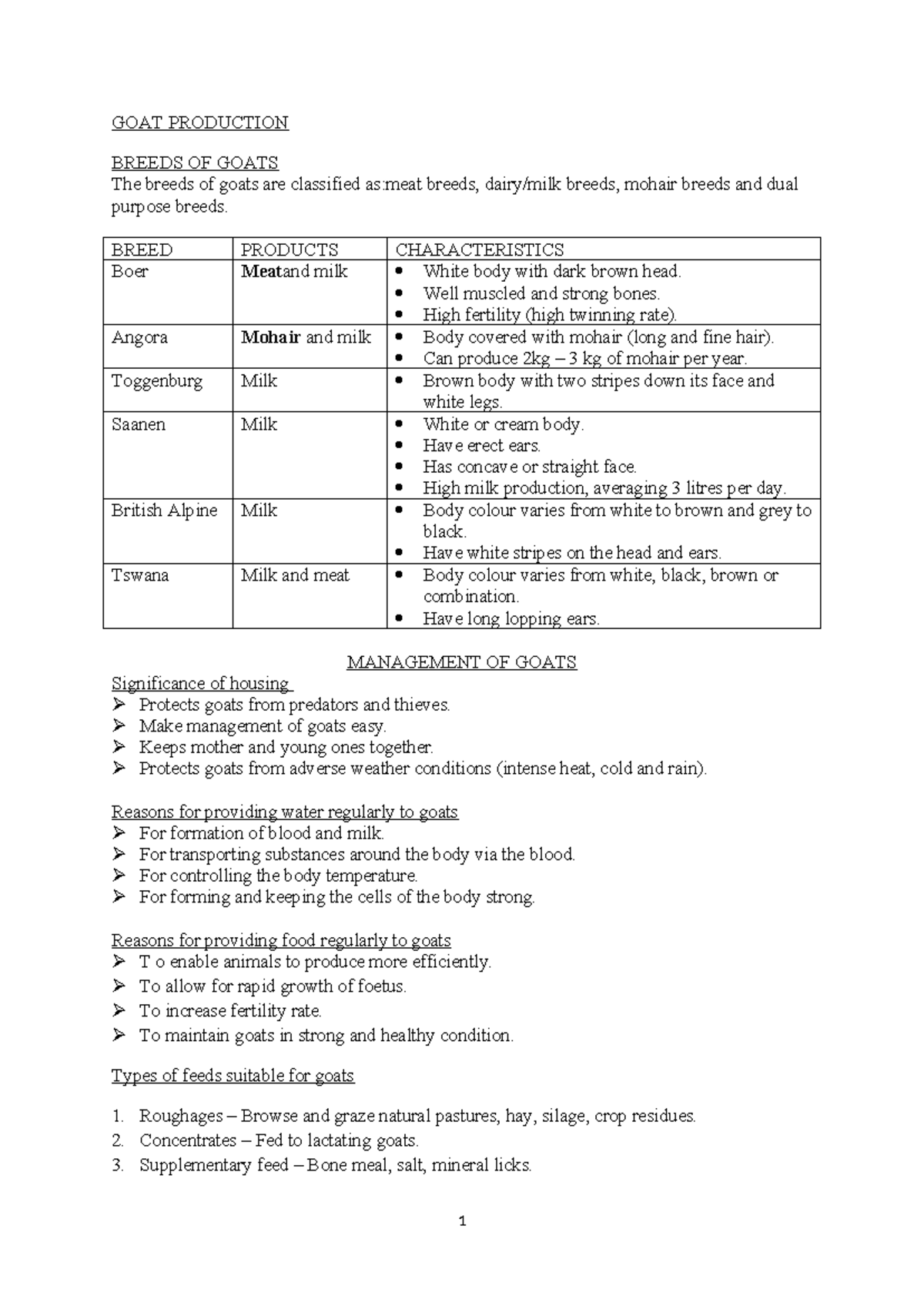 GOAT PROD - GOAT PRODUCTION BREEDS OF GOATS The breeds of goats are ...