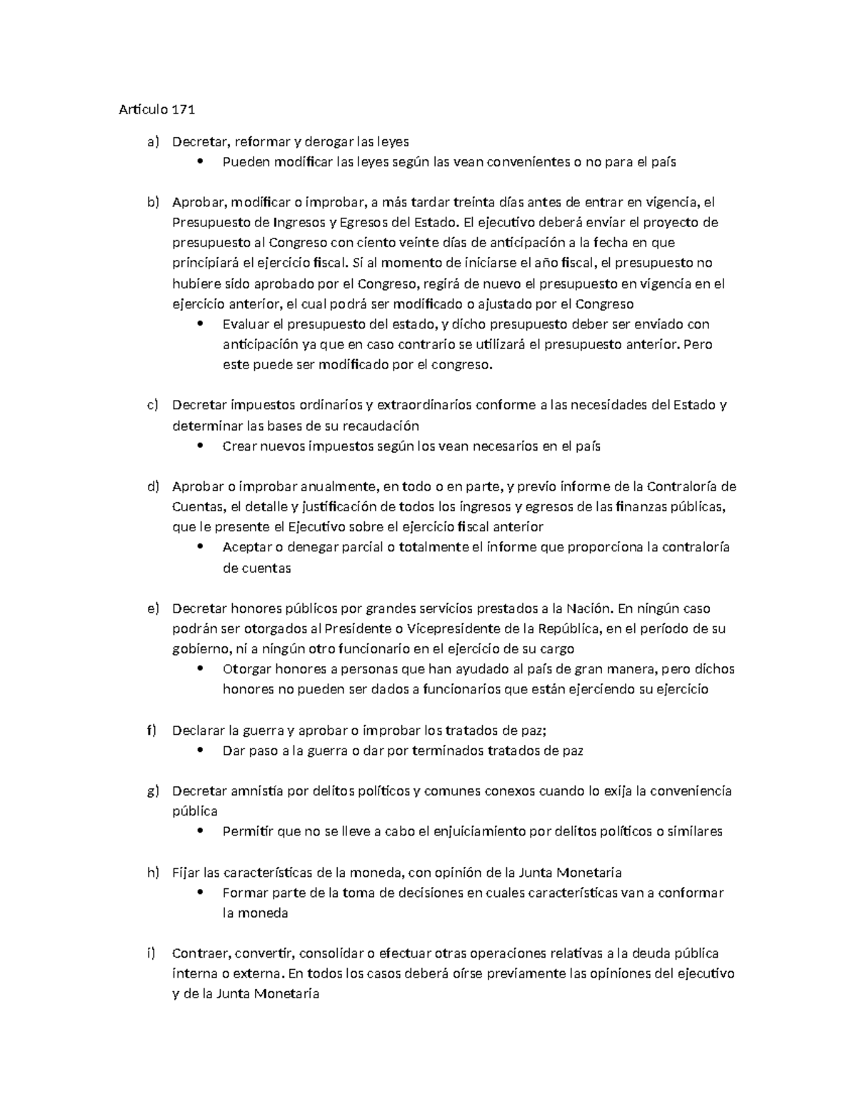 Articulo 171 - Articulo 171 a) Decretar, reformar y derogar las leyes ...