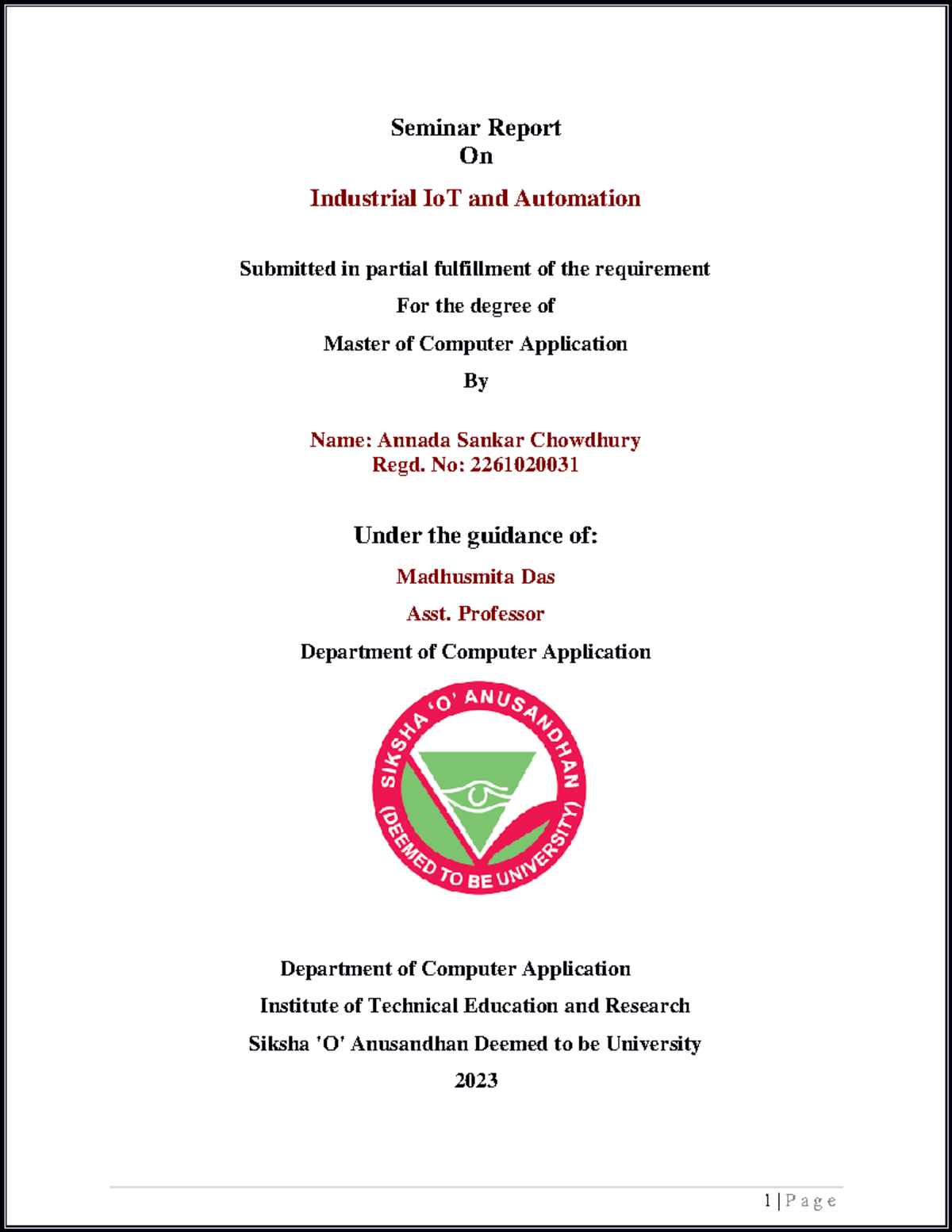 IOT - Seminar Report On Industrial IoT and Automation Submitted in partial fulfillment of the ...