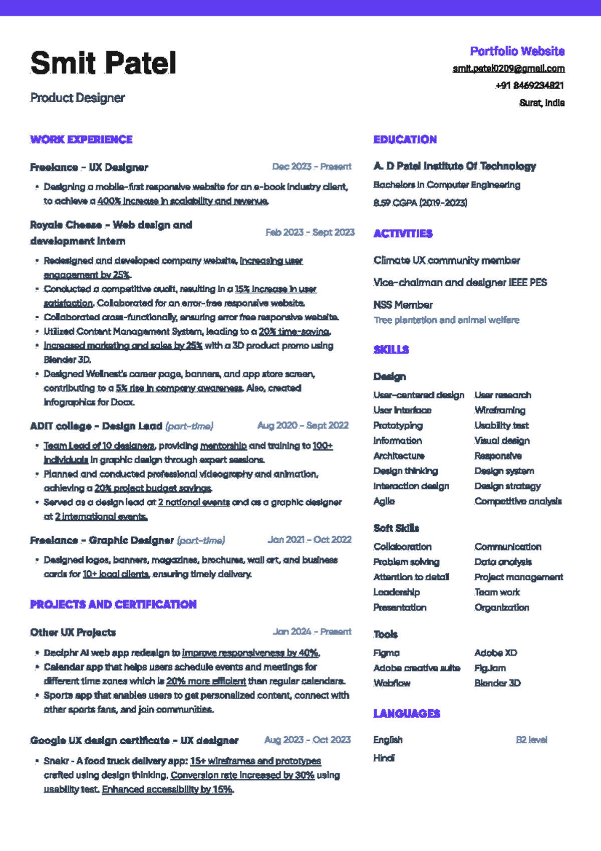 Smit Patel Resume - Education A. D Patel Institute Of Technology Bachelors in Computer ...