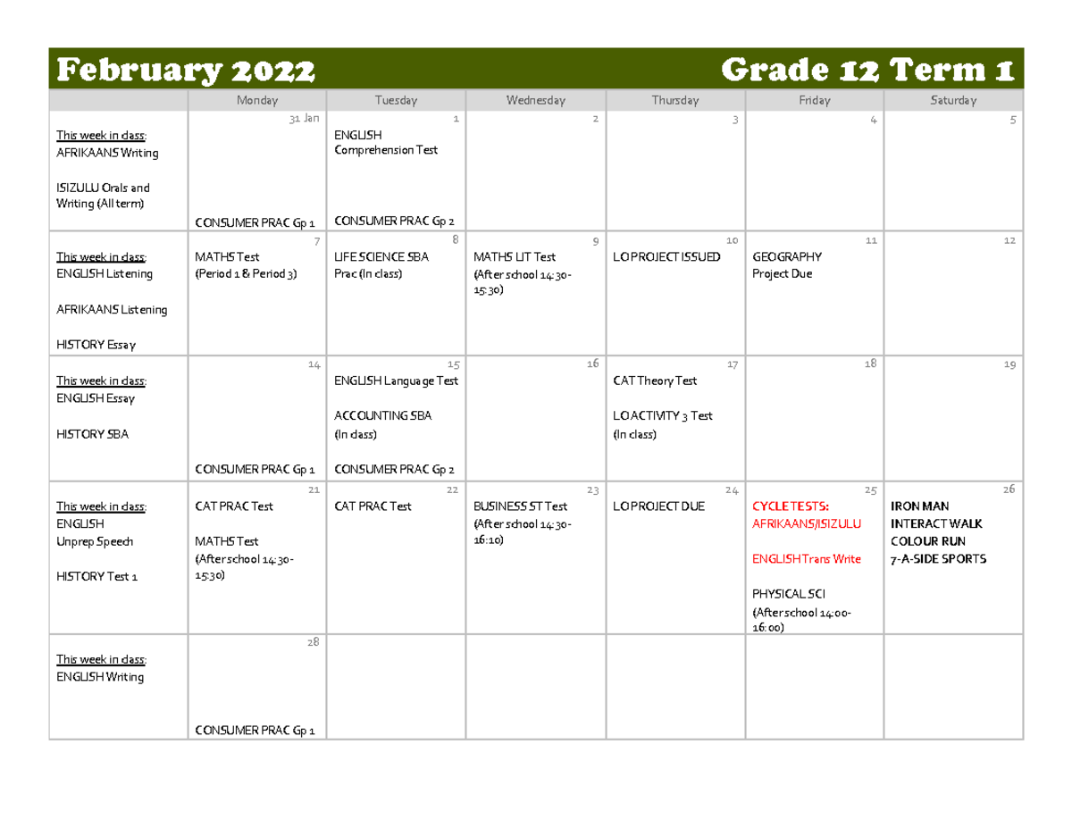 Grade 12 lectures and study guide - February 2022 Grade 12 Term 1 ...