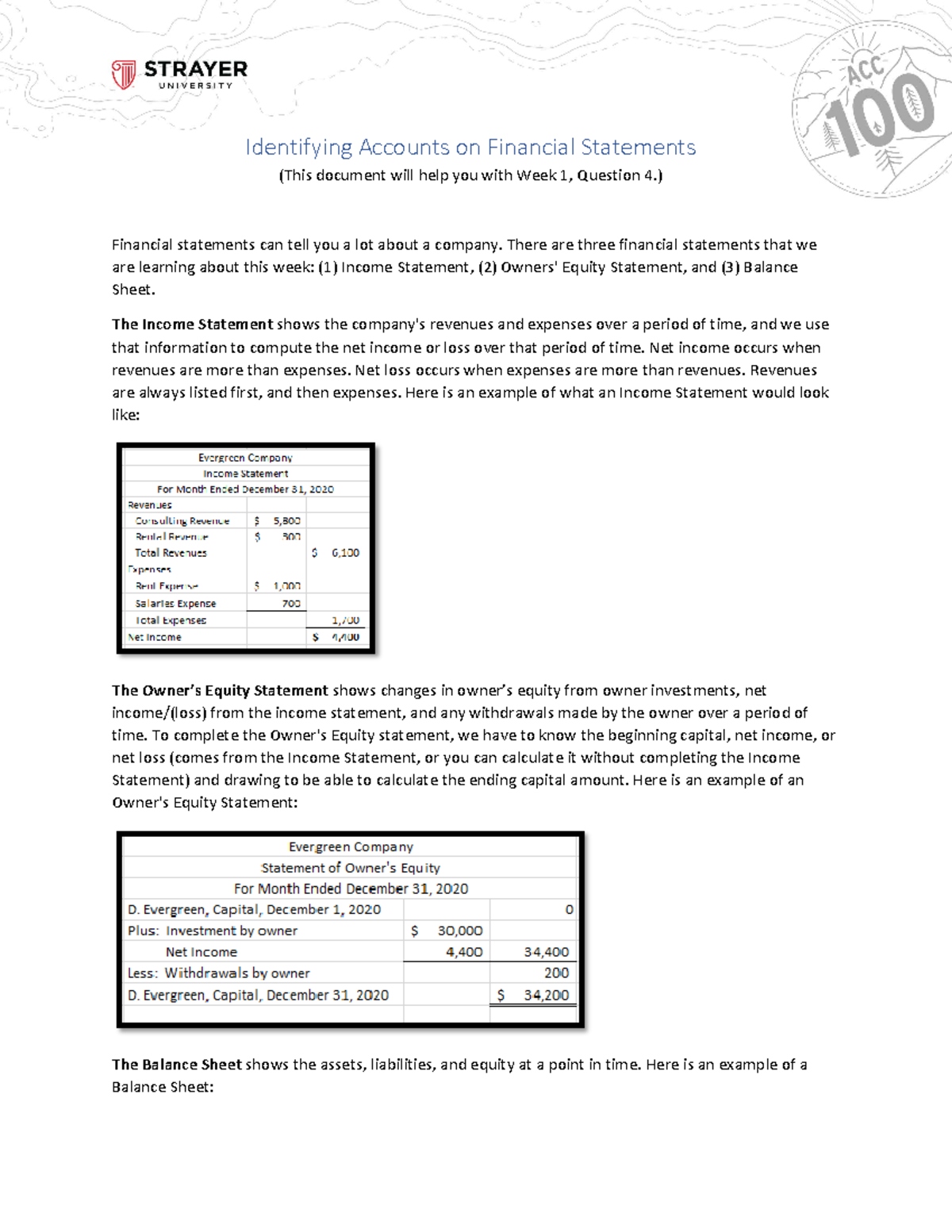 Identifying Accounts on Financial Statements Week1 Q4 - Ev erg ree n ...