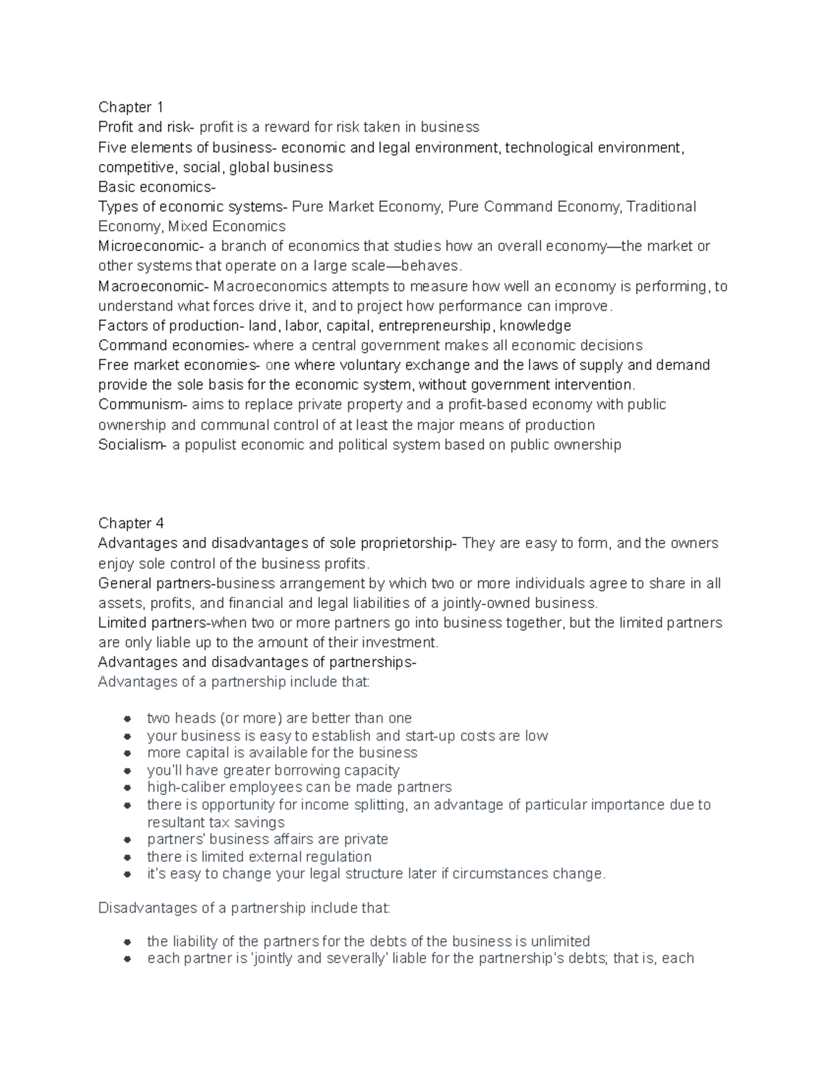 Study guide for buisness admin - Chapter 1 Profit and risk- profit is a ...