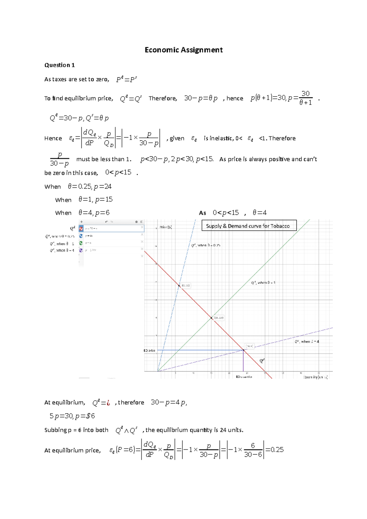 Eco complete - assign1 - Economic Assignment Question 1 As taxes are ...