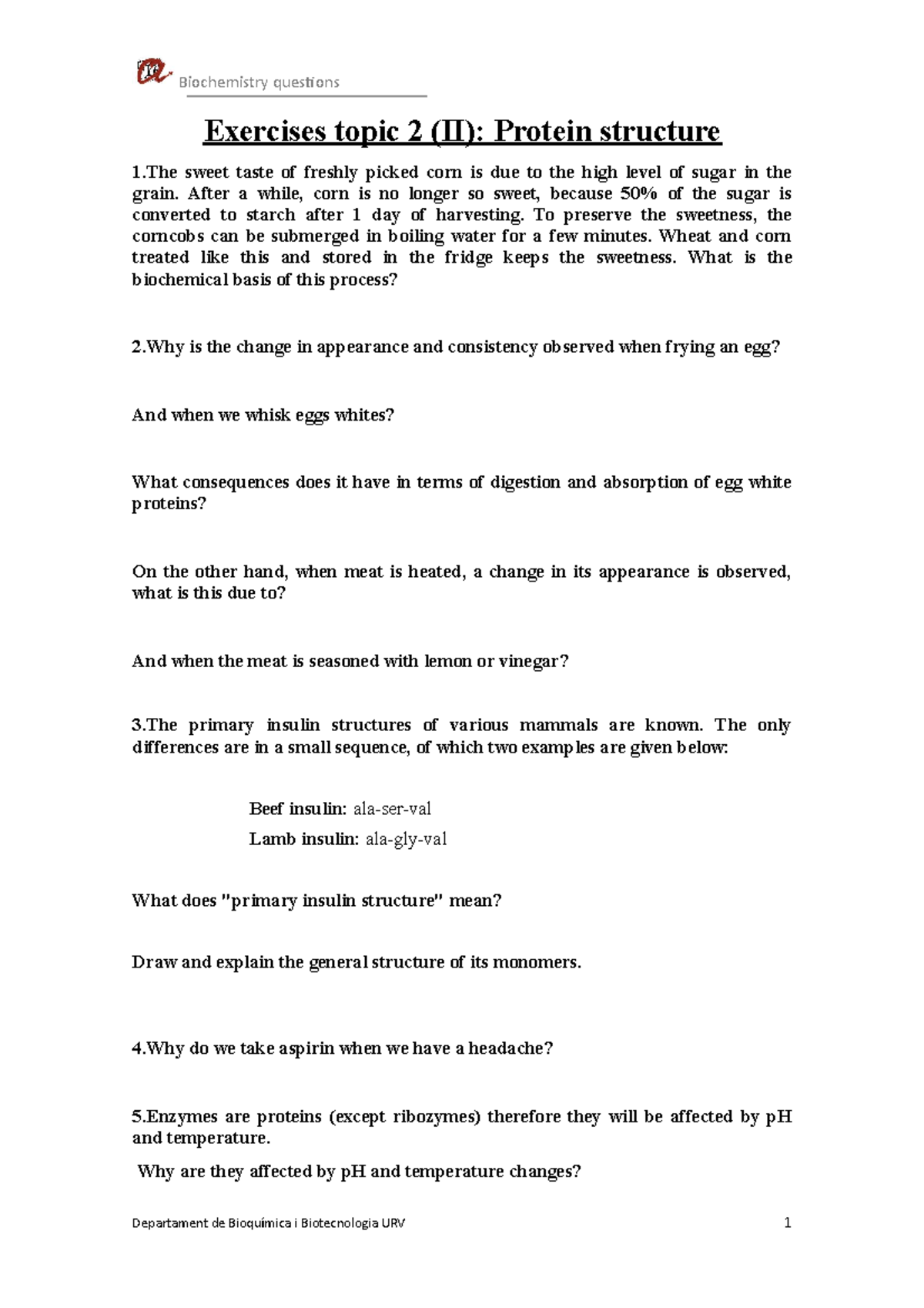 22-23 T2(II) problemes anglès - Biochemistry questions Exercises topic ...