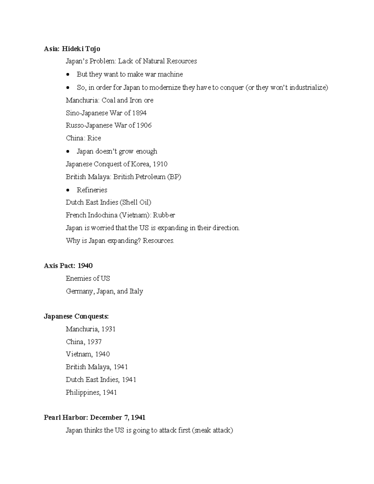 HIST 1302 26 - Asia: Hideki Tojo; Axis Pact: 1940; Japanese Conquests ...