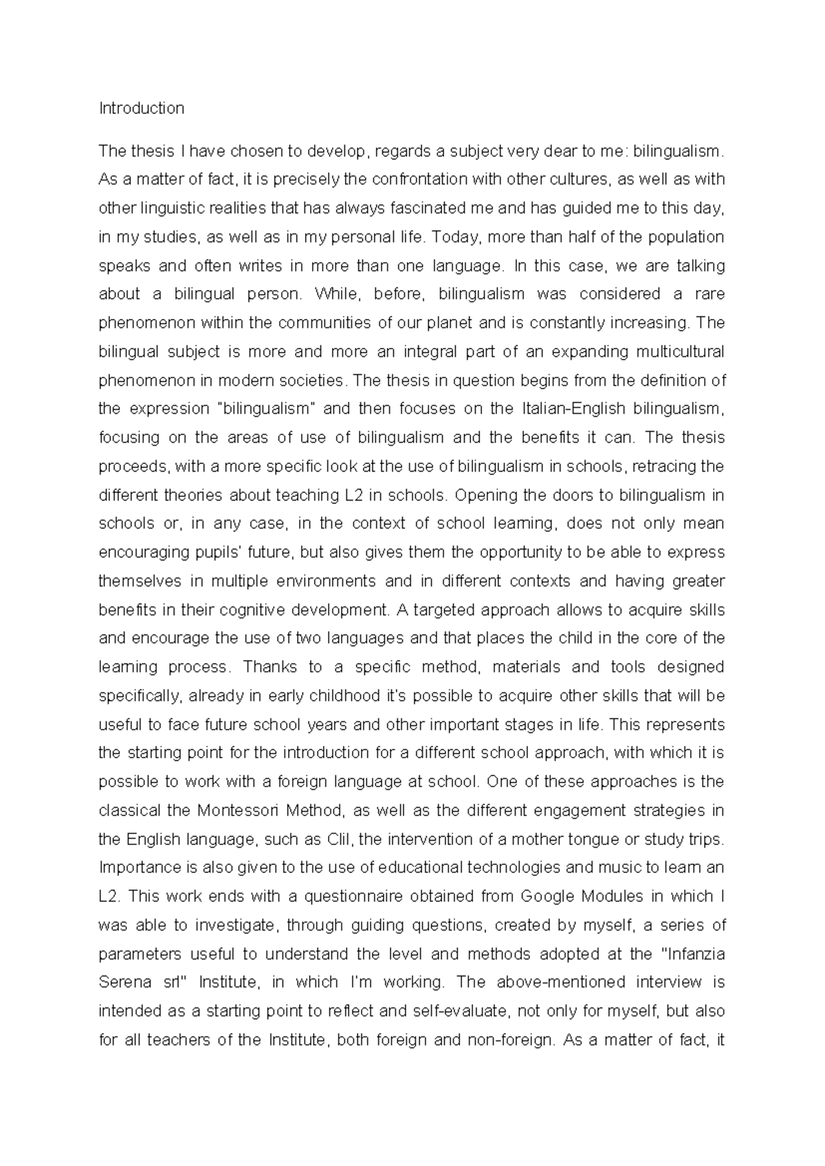 Introduction bilingualisim in primary school - Introduction The thesis ...