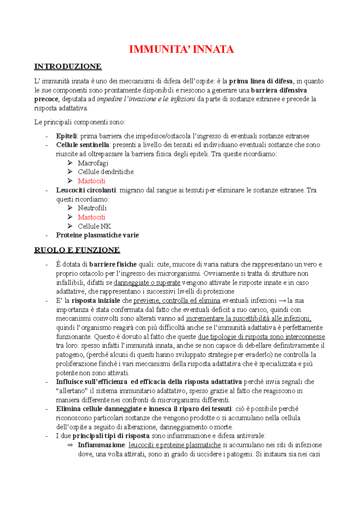 Immunologia powerpoint - IMMUNITA’ INNATA INTRODUZIONE L’ immunità ...