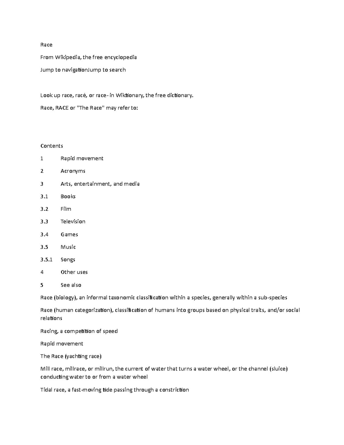 Race - General summary of the course - Race From Wikipedia, the free ...