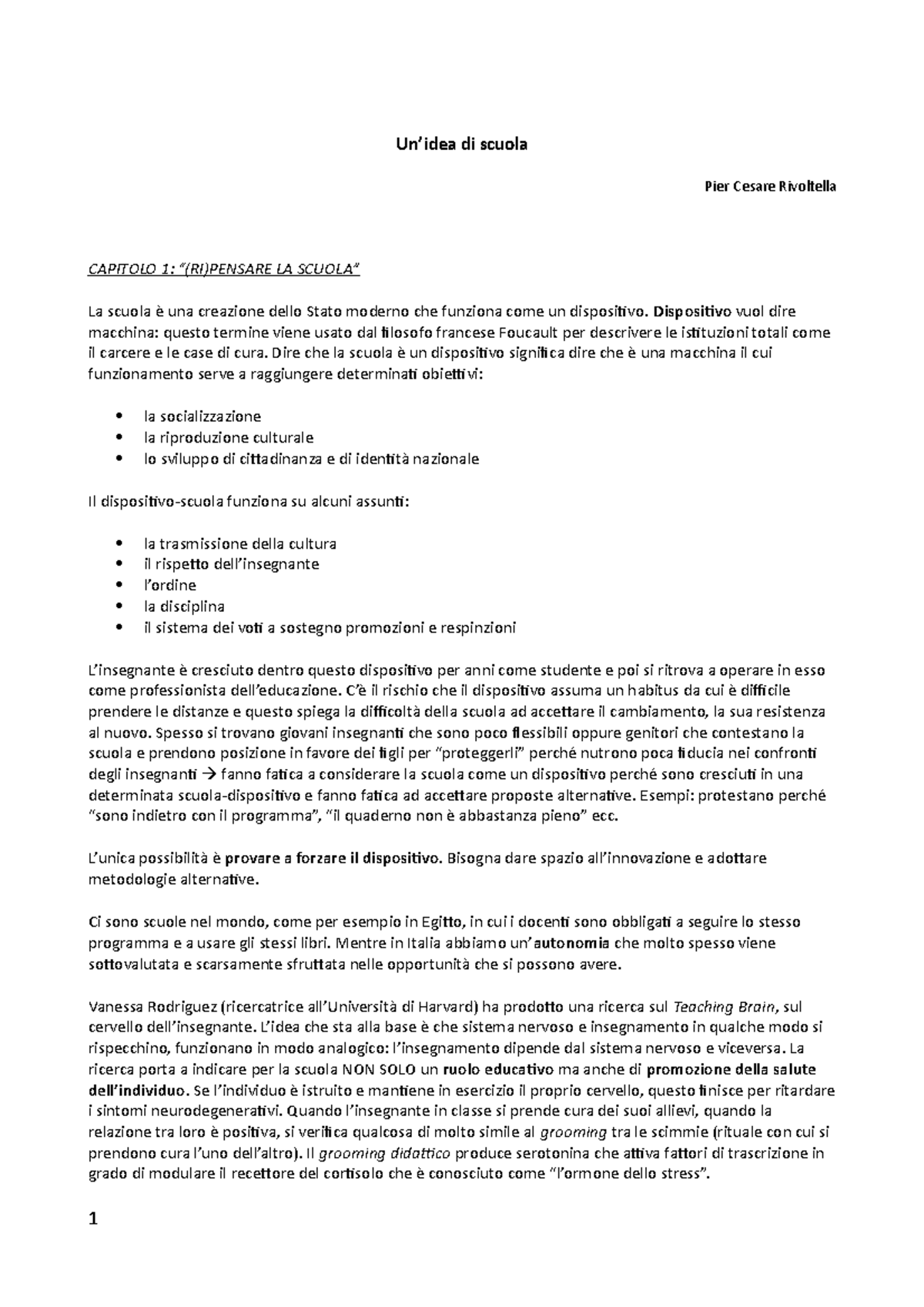 Un'idea di scuola - Un’idea di scuola Pier Cesare Rivoltella CAPITOLO 1: “(RI)PENSARE LA SCUOLA ...