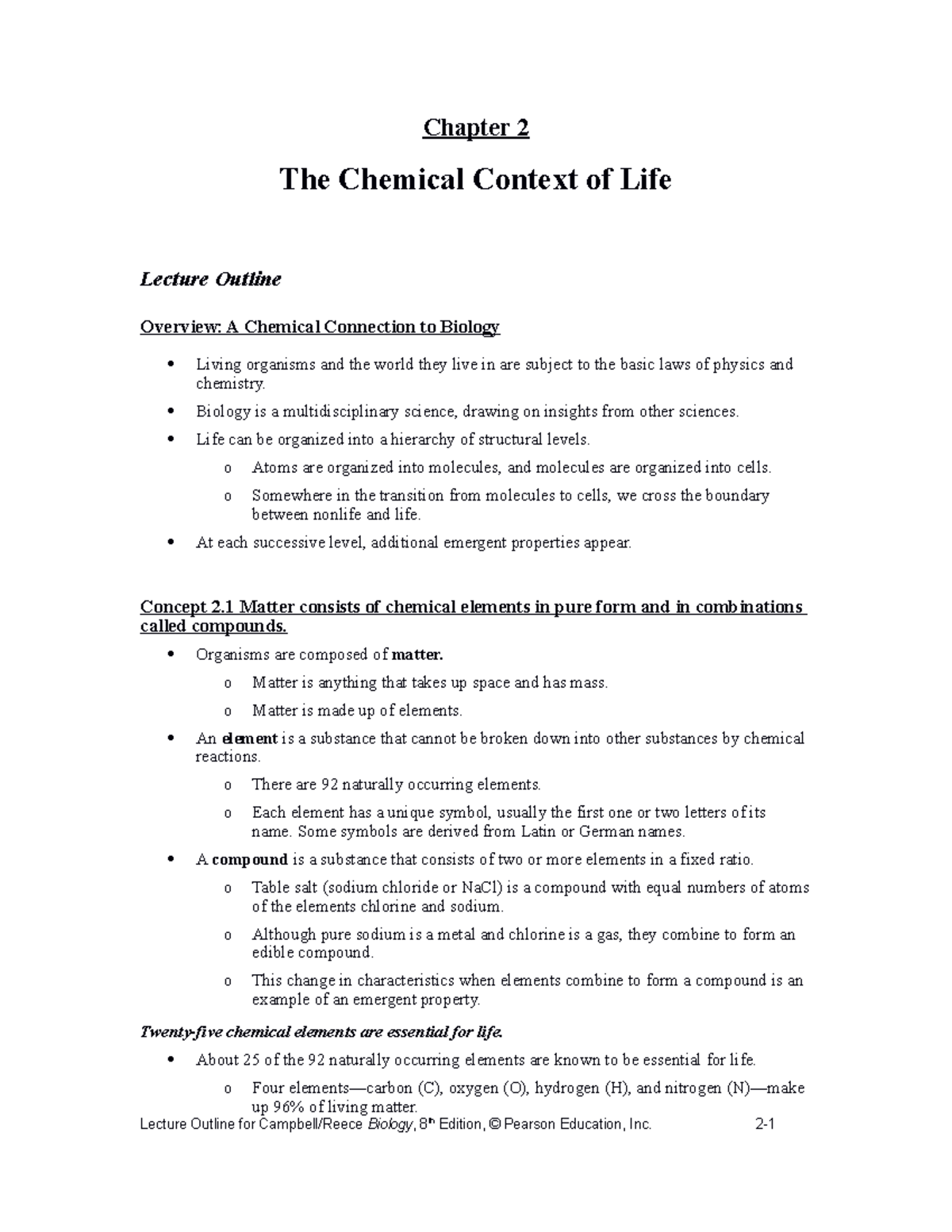 Doc. AP Bio~ Ch. 02 Detail Lect Outline - Chapter 2 The Chemical ...