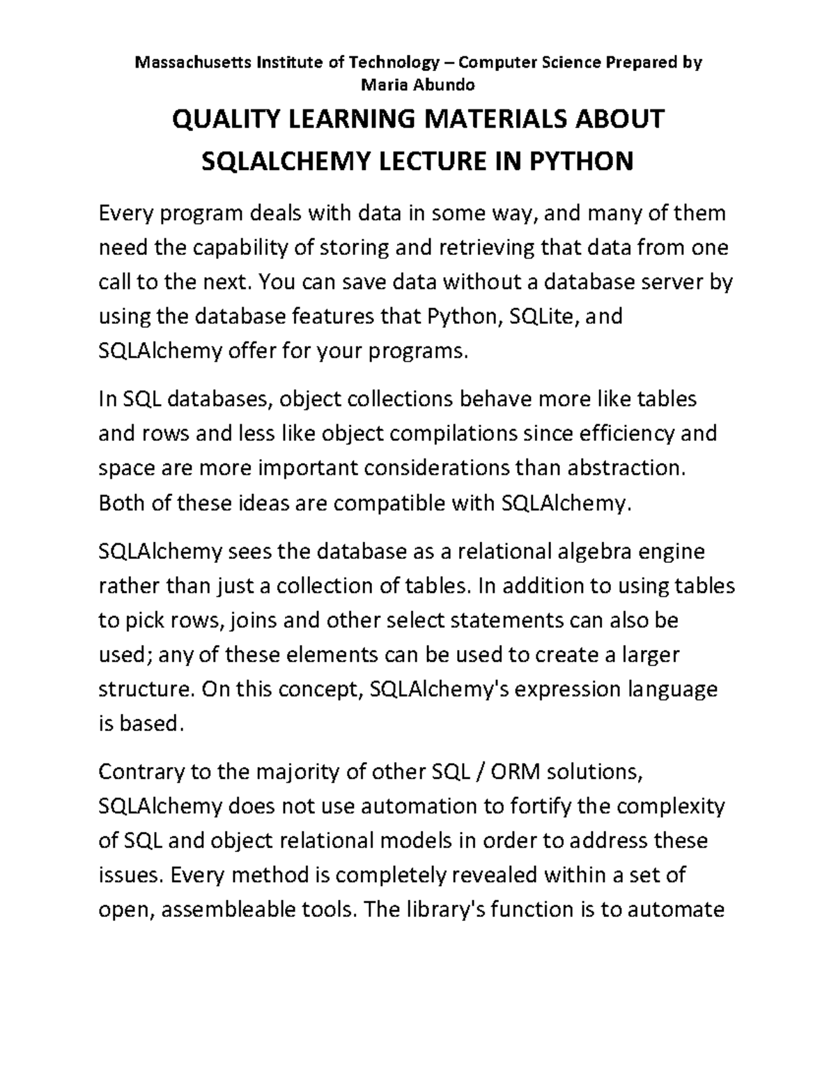 Quality Learning Materials About Sqlalchemy Lecture In Python Quality Learning Materials About 