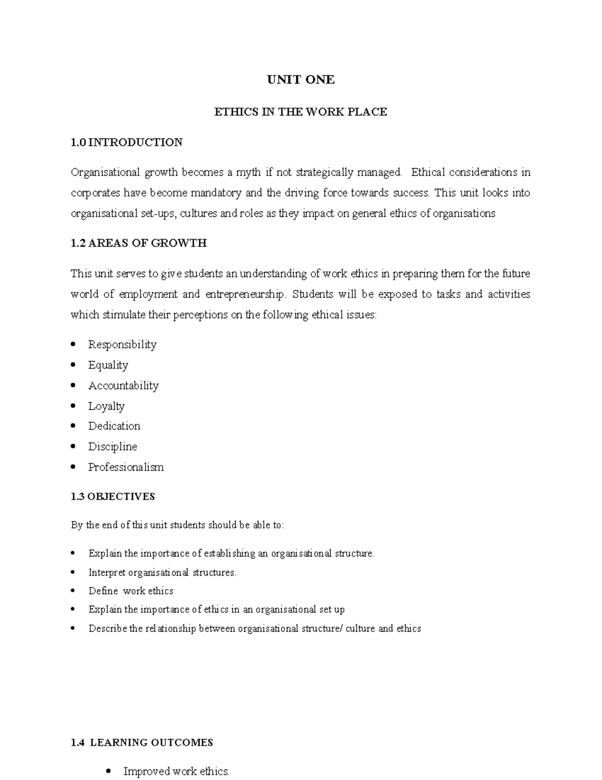 Module 301 Final Module - UNIT ONE ETHICS IN THE WORK PLACE 1 ...