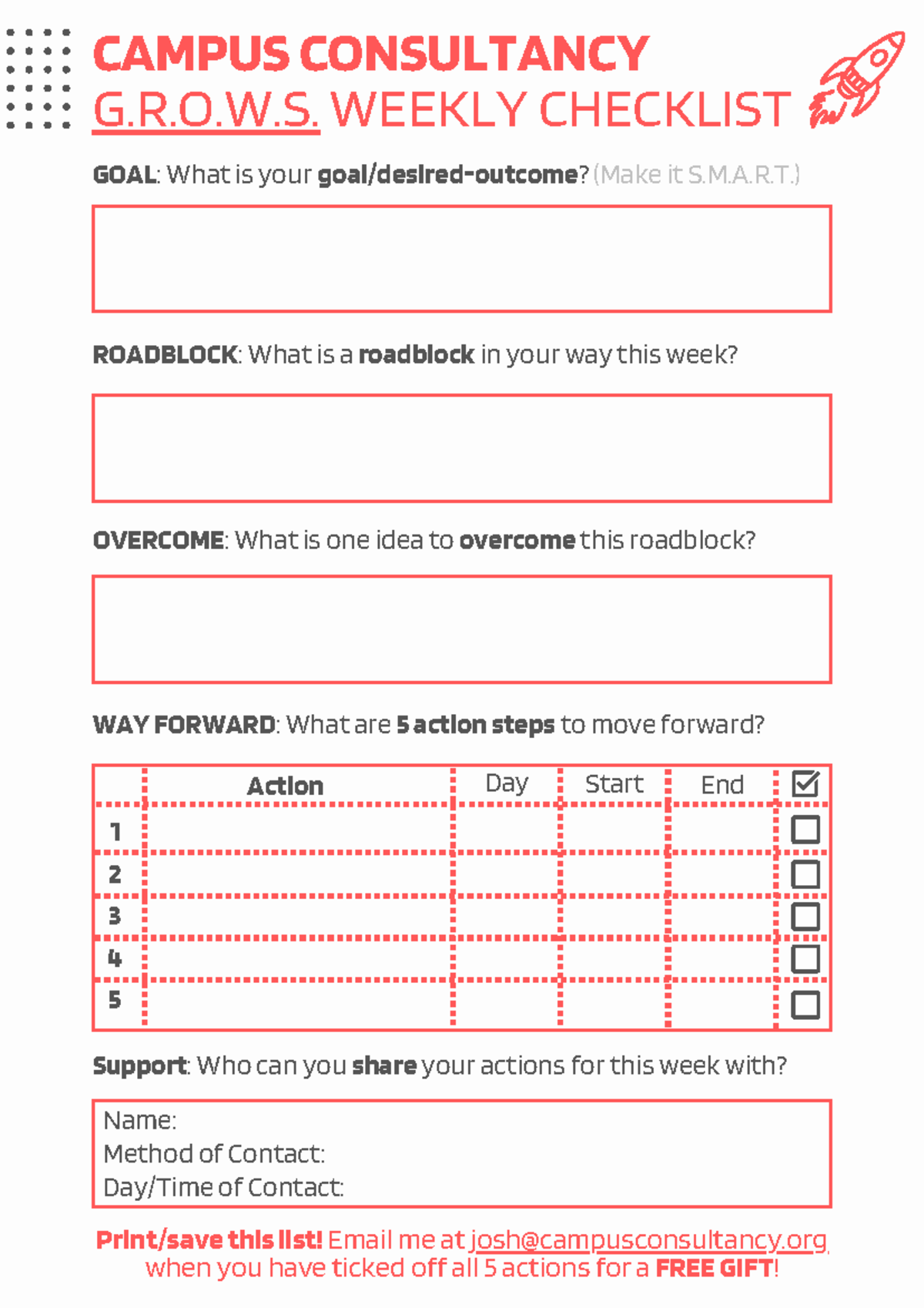 Campus Consultancy G.R.O.W.S. Weekly Checklist - CAMPUS CONSULTANCY G.R.O.W. WEEKLY CHECKLIST ...